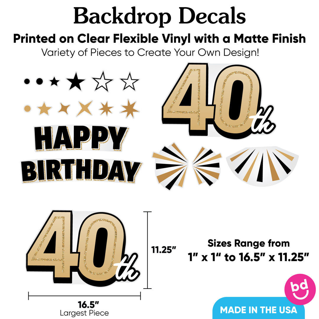 40th Birthday Party Backdrop Decals - 18 Ct | BigDotOfHappiness.com