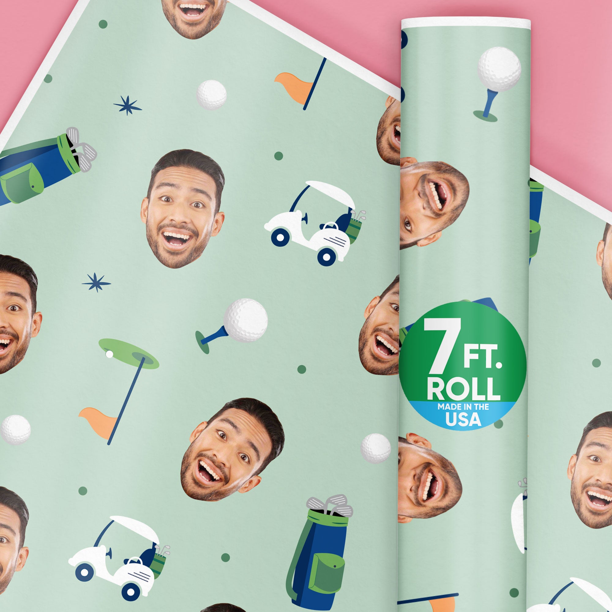 Custom Face Golf Wrapping Paper | Personalized Gift Wrap ...