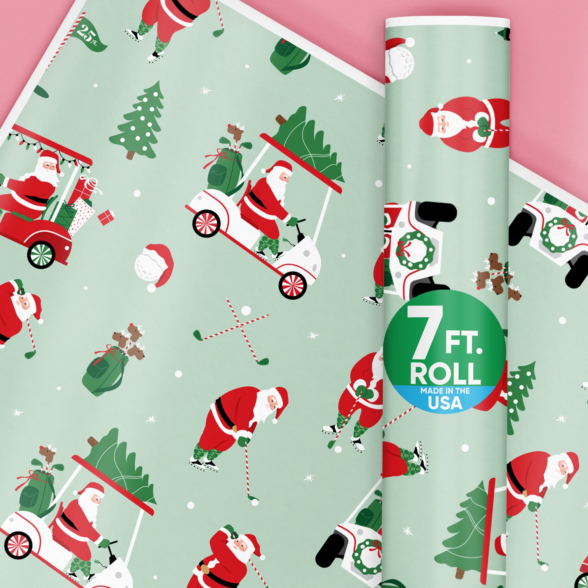 Golfing Santa Wrapping Paper, Golf Christmas Holiday Gift Wrapping ...