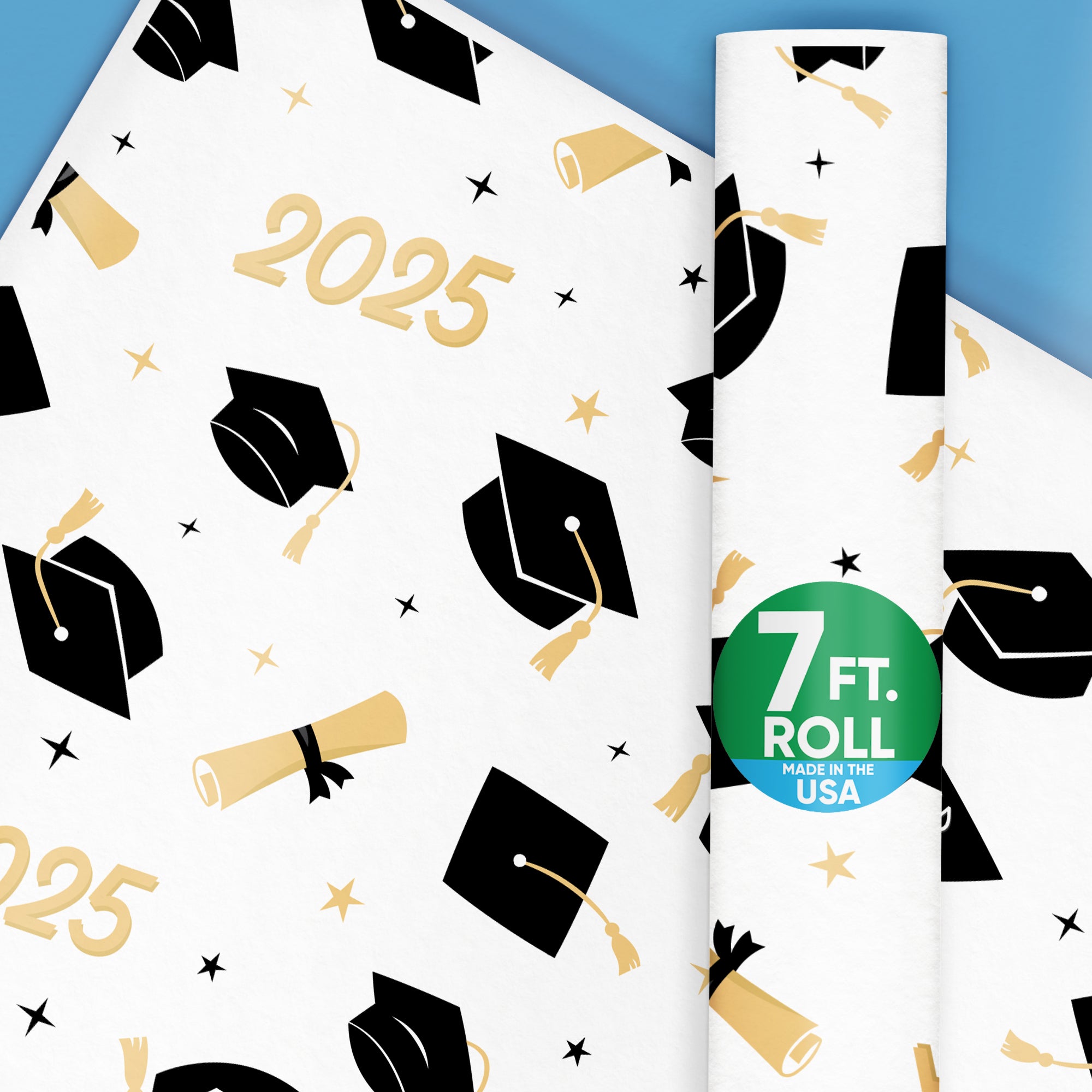 Black & Gold Graduation Wrapping Paper, Class of 2025 Congrats High ...