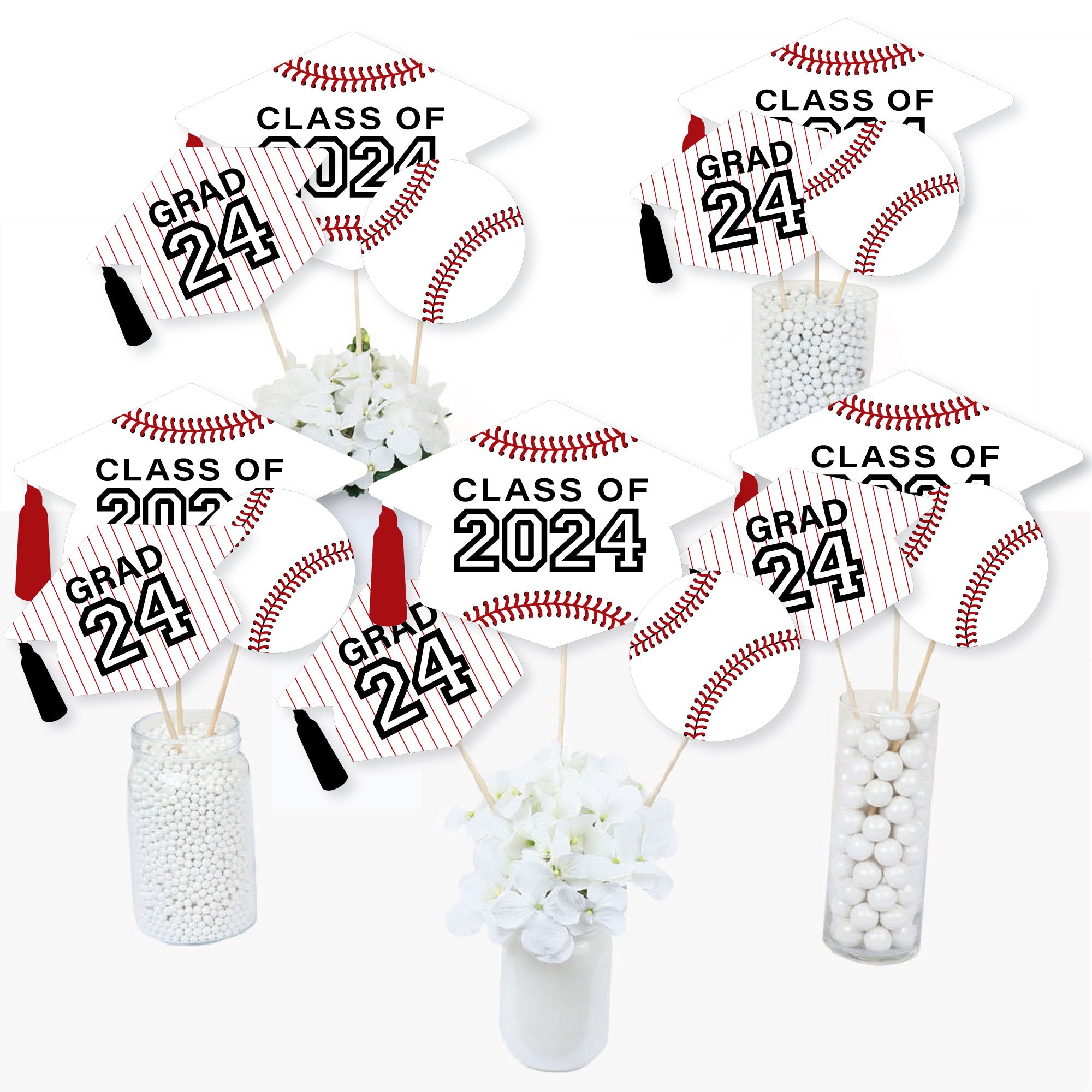 Grad Baseball - 2024 Graduation Party Centerpiece Sticks - Table ...