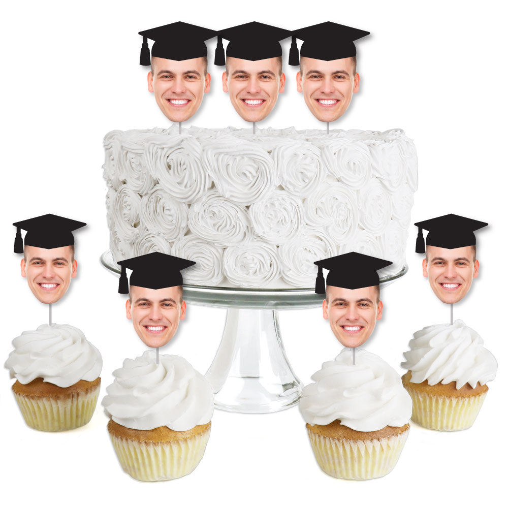 Grad Cap Fun Face Cutout Dessert Cupcake Toppers - Custom Graduation ...