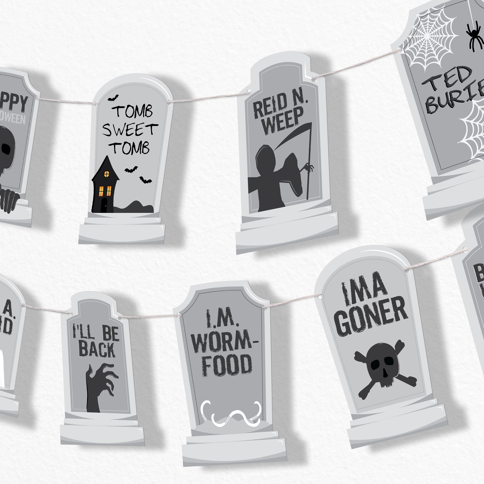 Graveyard Tombstones Garland Banner, Halloween Party Decorations ...