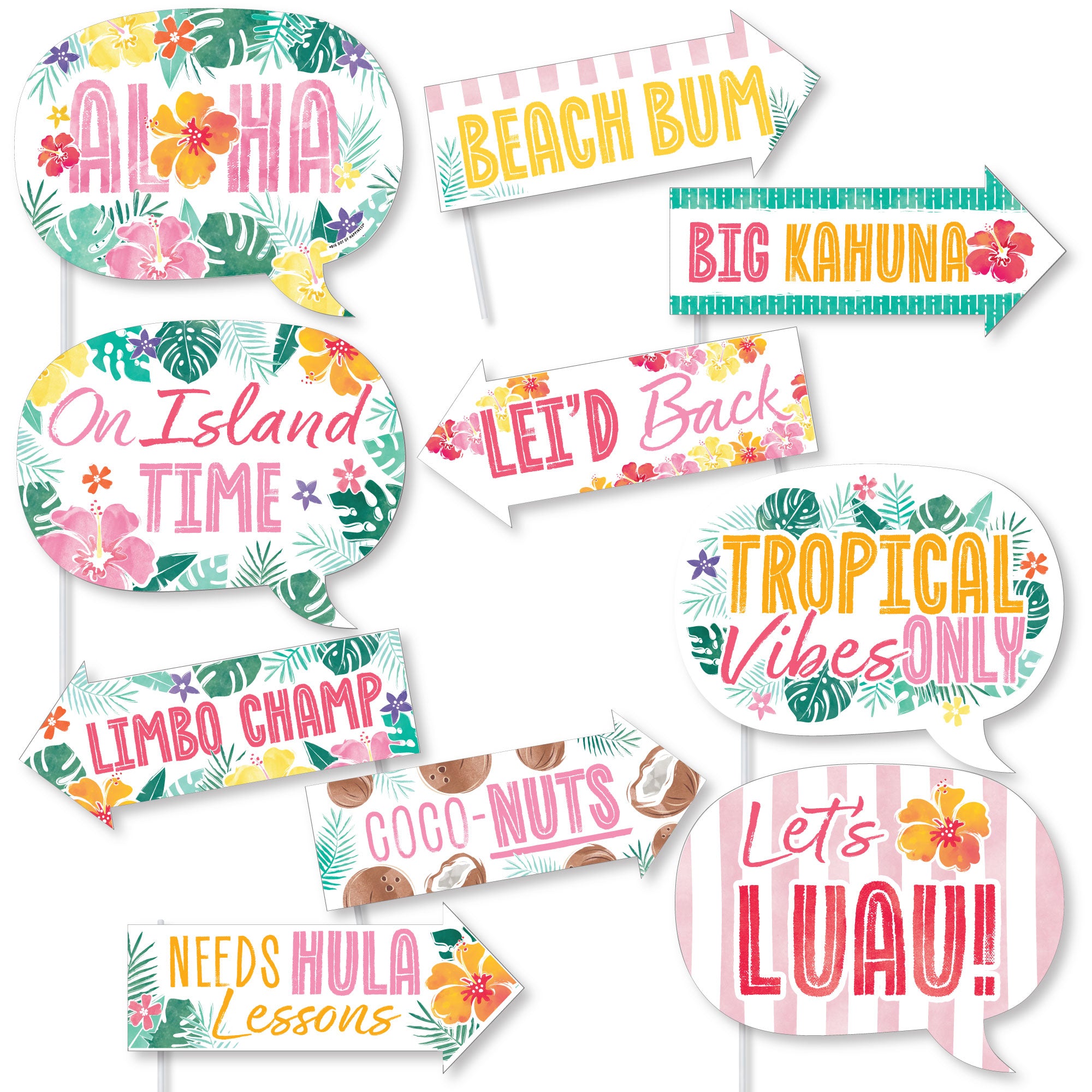 Funny Hawaiian Luau Photo Booth Props Kit, Tropical Floral Decorations ...