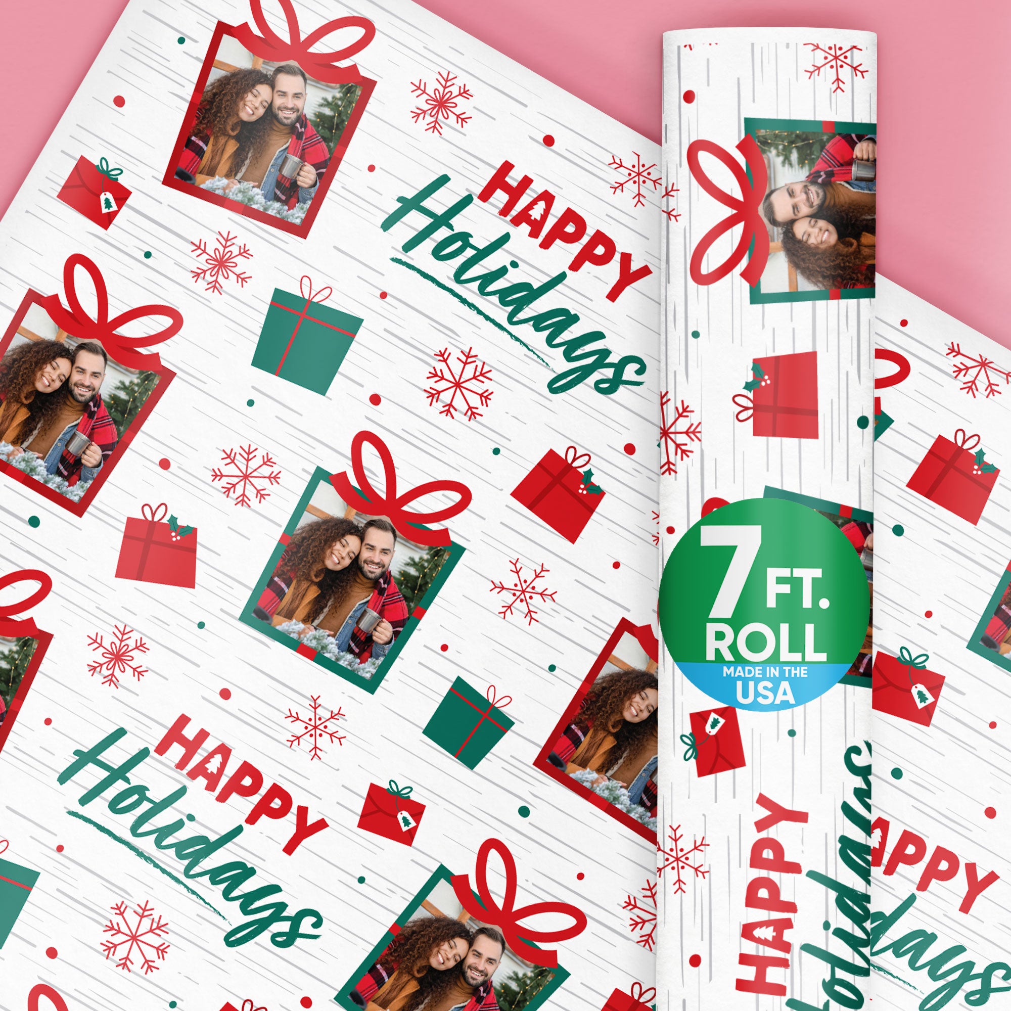 Custom Photo Holiday Thank You Wrapping Paper, Personalized Christmas ...