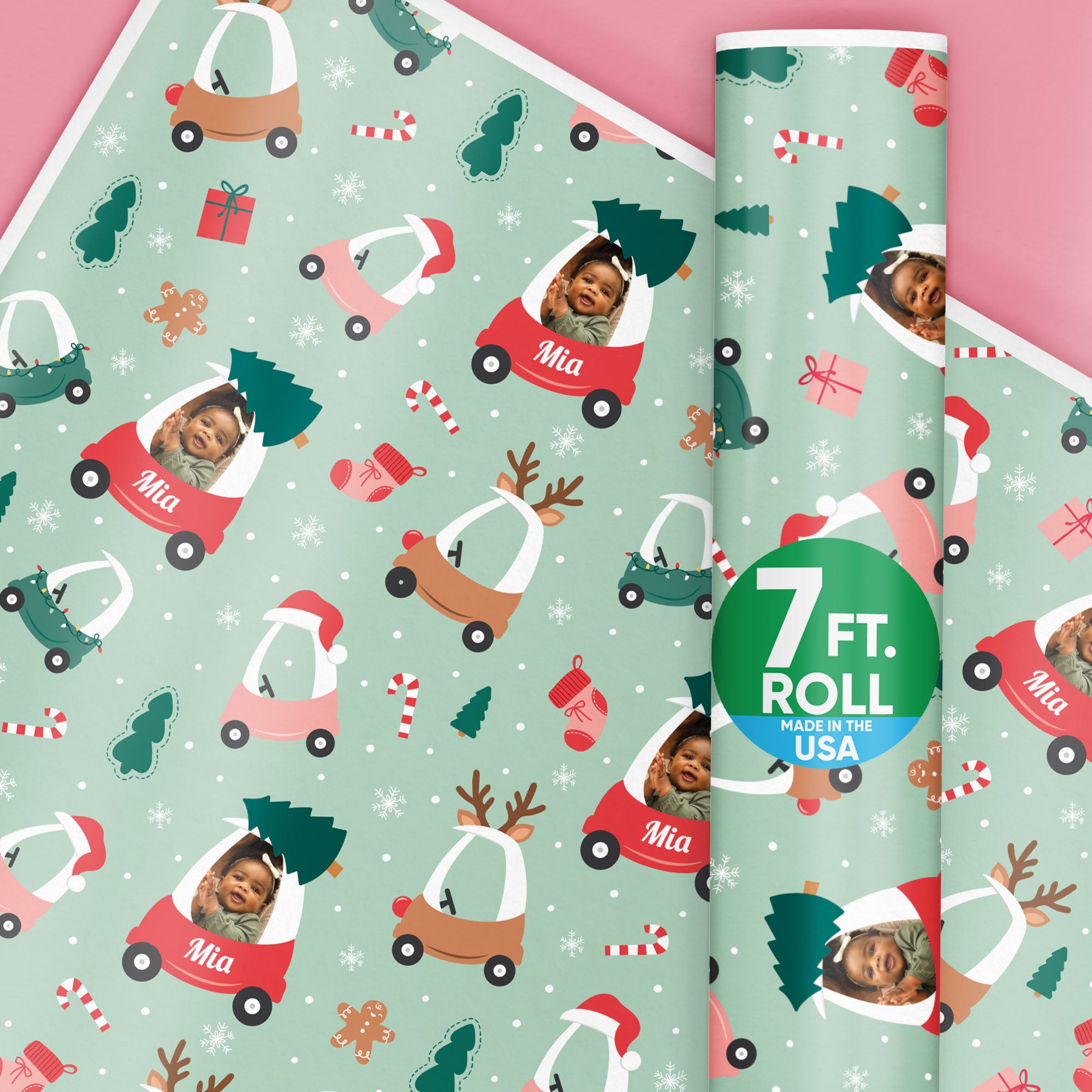 Custom Photo Kids Christmas Tree Car Wrapping Paper, Personalized Baby ...