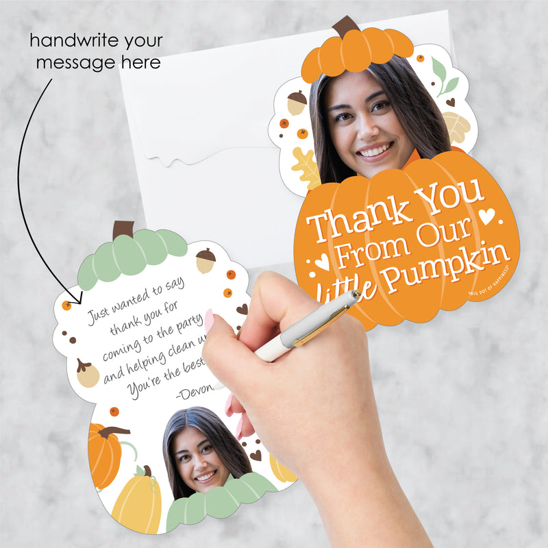 Custom Photo Little Pumpkin - Fall Birthday Party Fun Face Shaped Thank ...