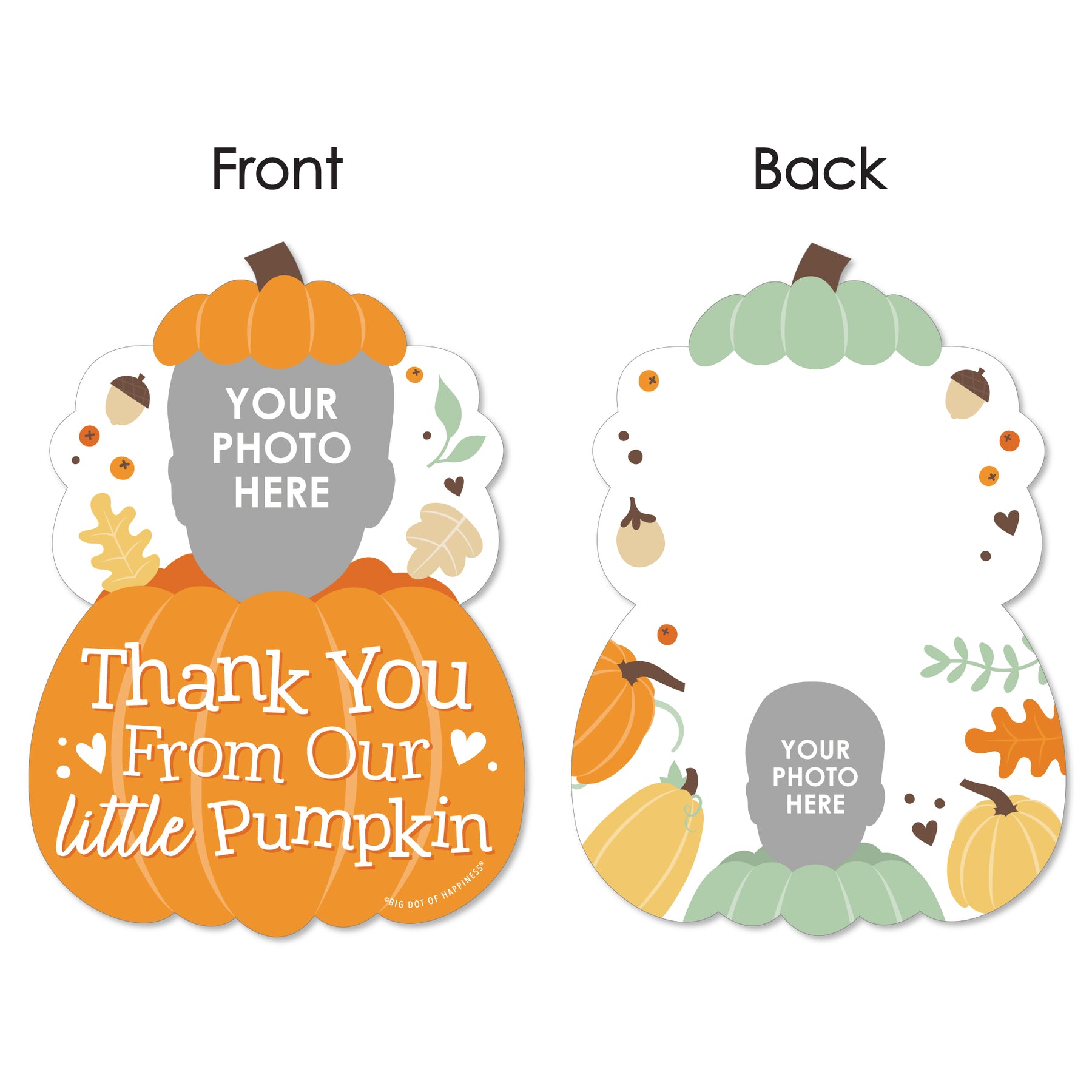 Custom Photo Little Pumpkin - Fall Birthday Party Fun Face Shaped Thank ...