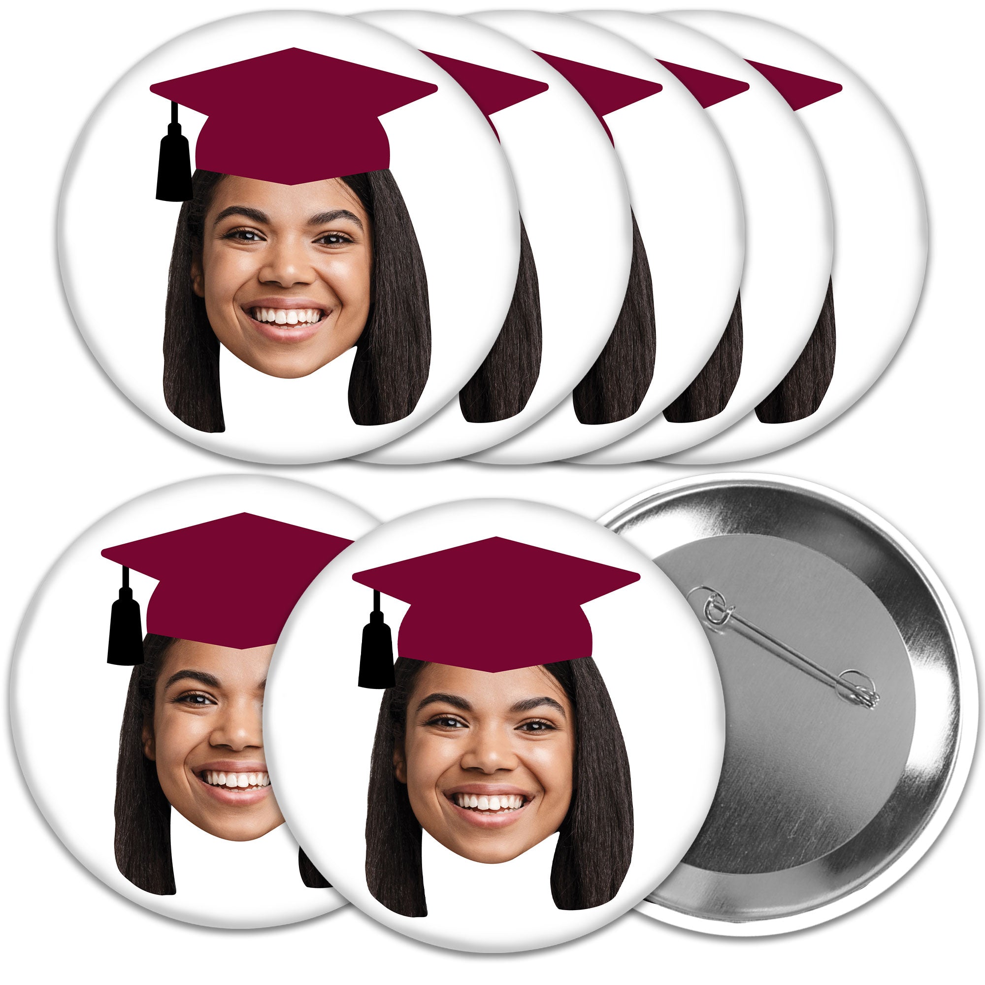 Custom Graduation Photo Buttons Maroon Grad Cap - 8 Ct ...