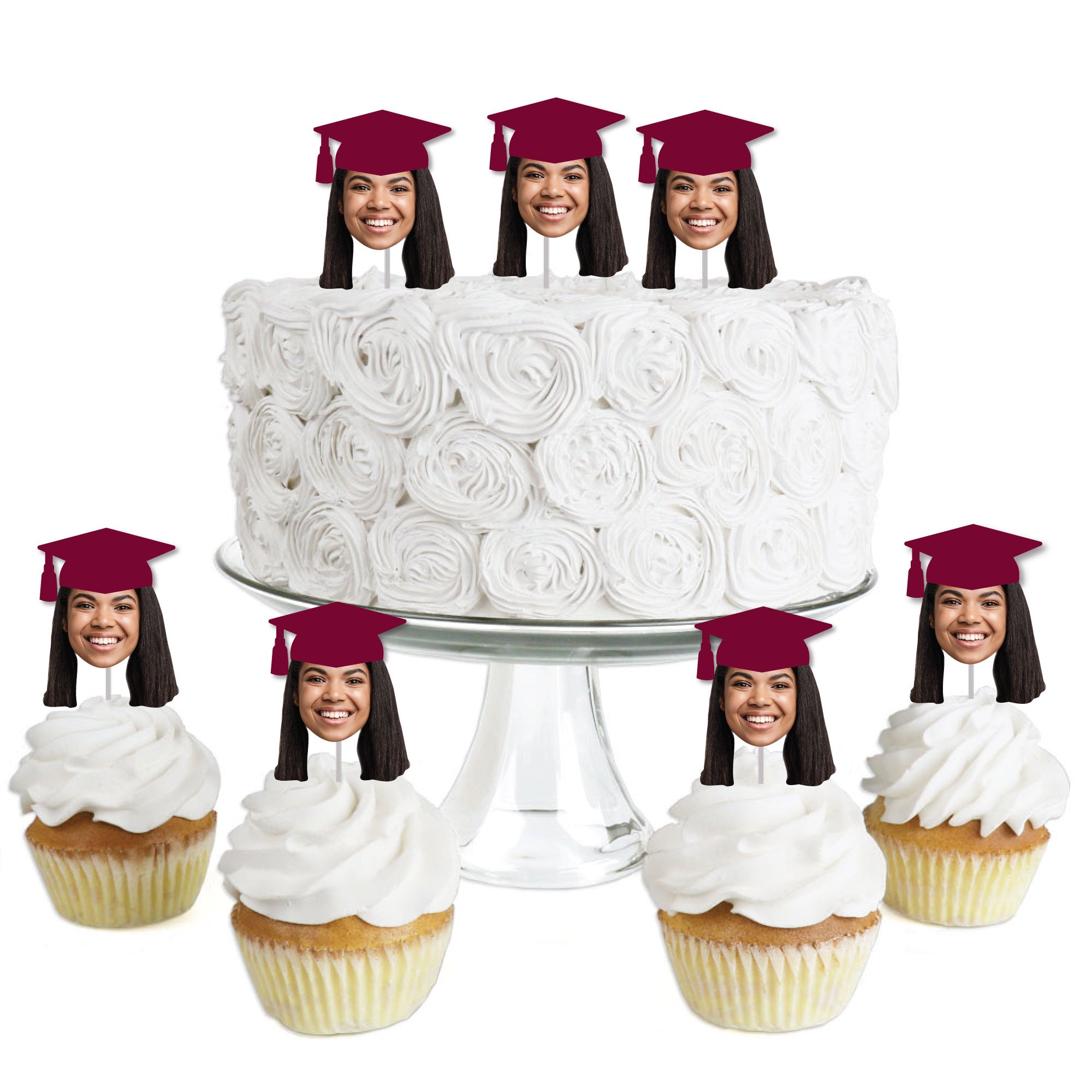 Personalized Graduation Photo Maroon Grad Cap Treat Picks - 24 Ct ...