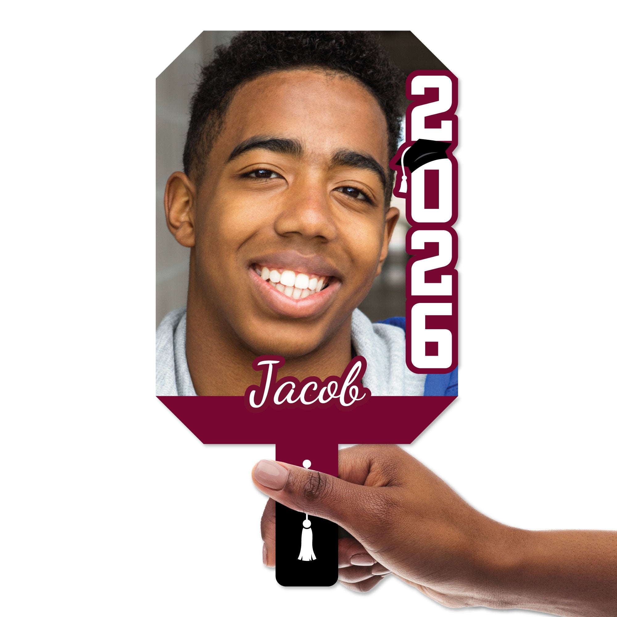 Custom Maroon Grad Photo Paddles, Class of 2026 Face Fans with Handles ...