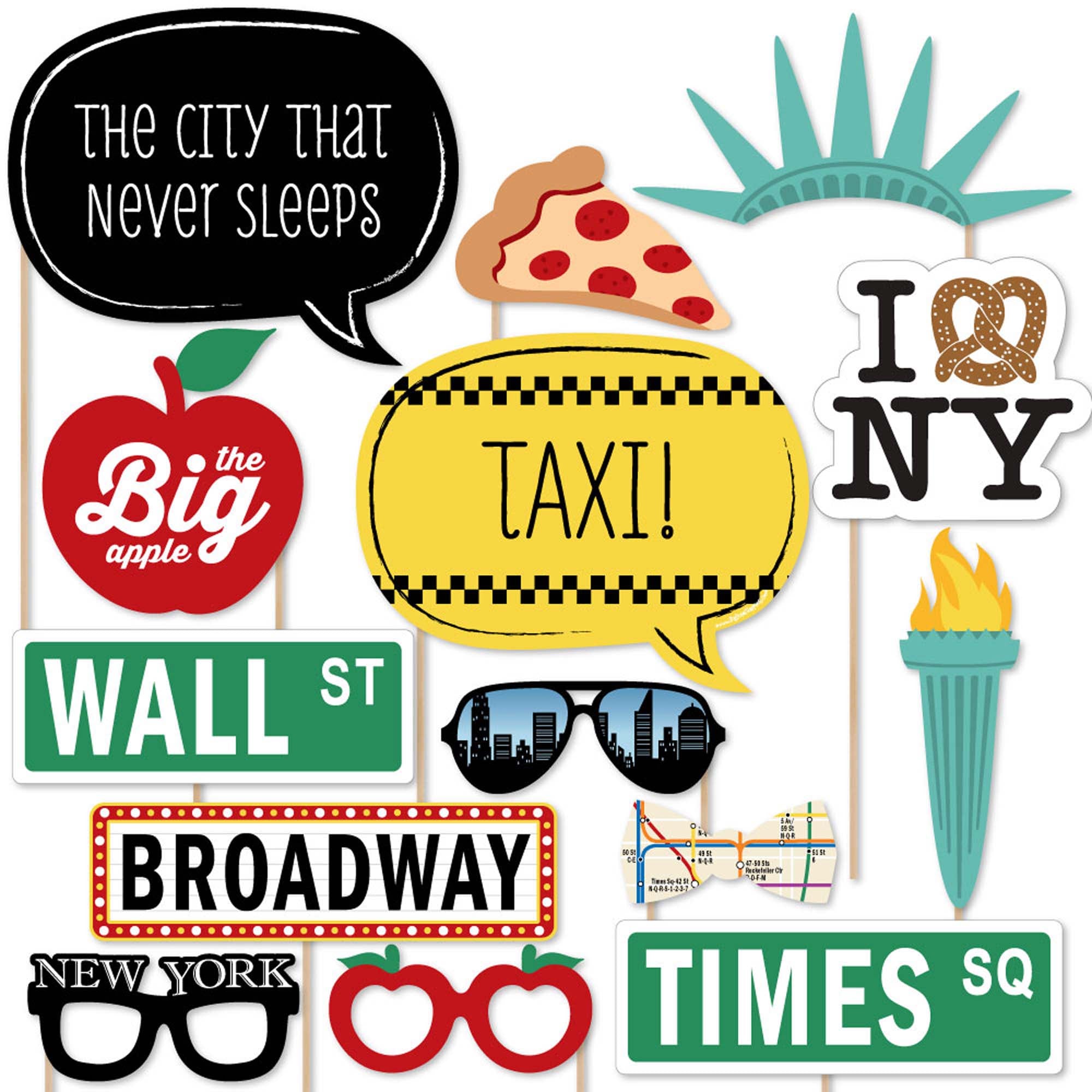 New York - NYC Cityscape Photo Booth Props Kit - 20 Count ...