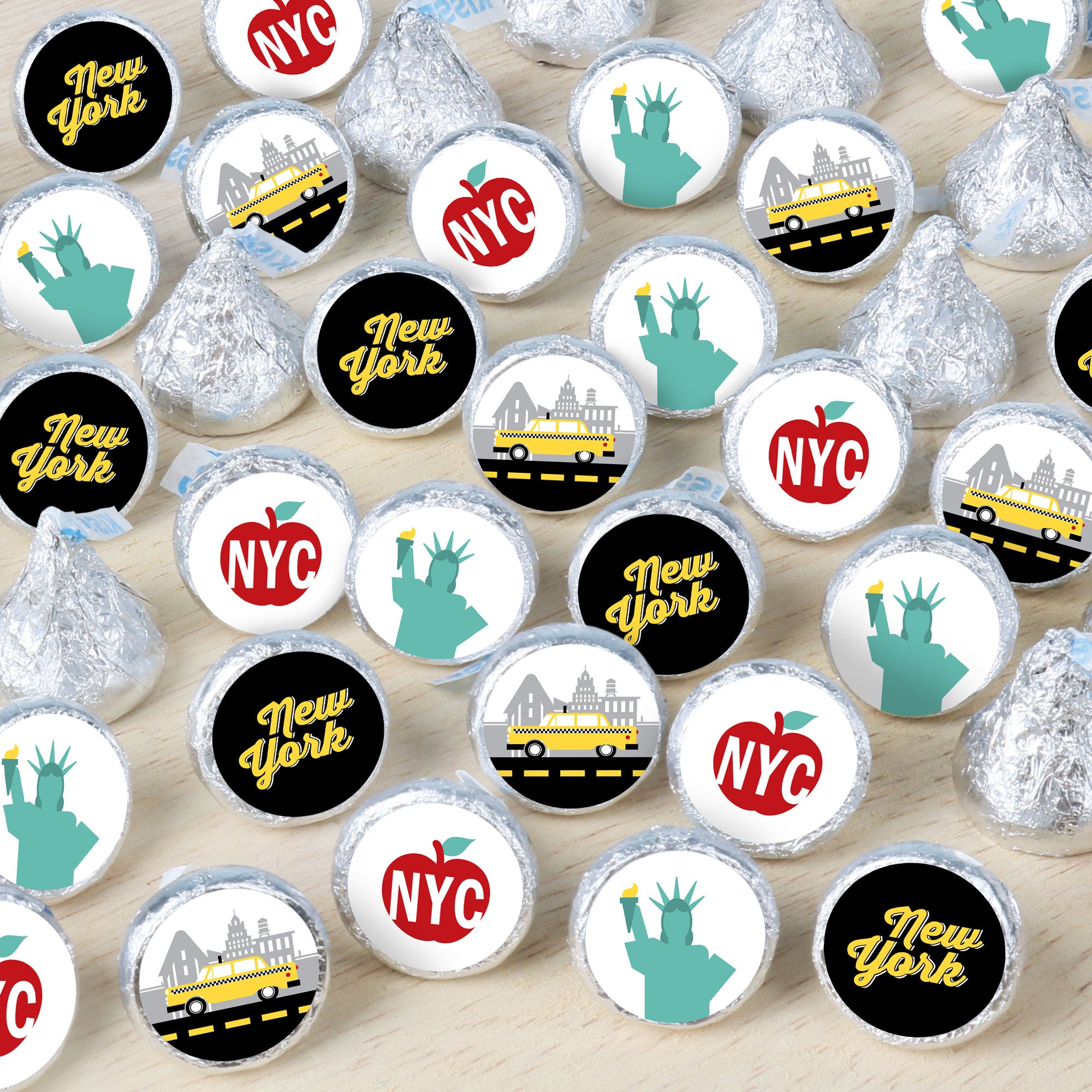 NYC Cityscape - New York City Party Small Round Candy Stickers - Party ...