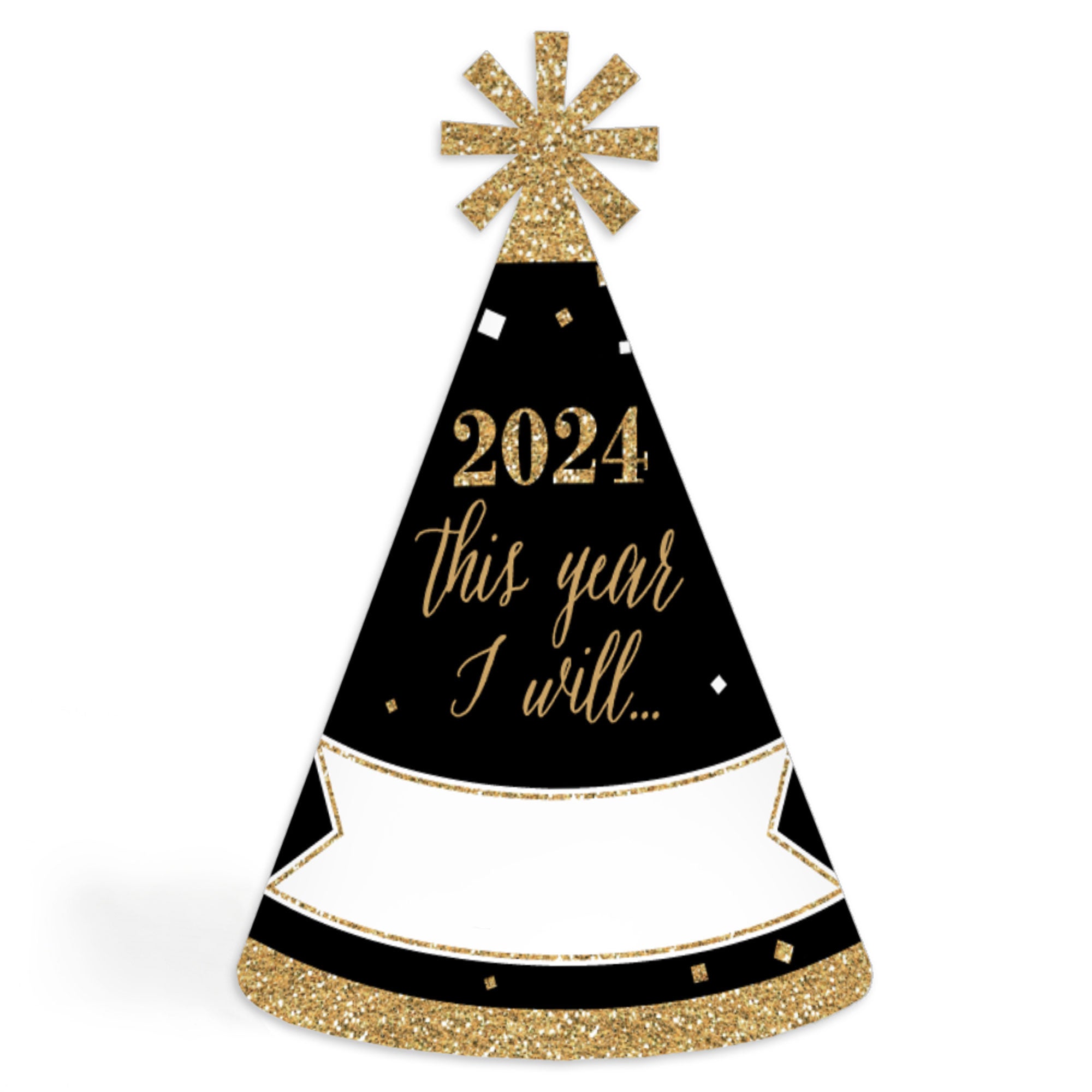 New Year's Eve - Gold - 2024 New Year's Eve Resolution Cone Party Hats ...