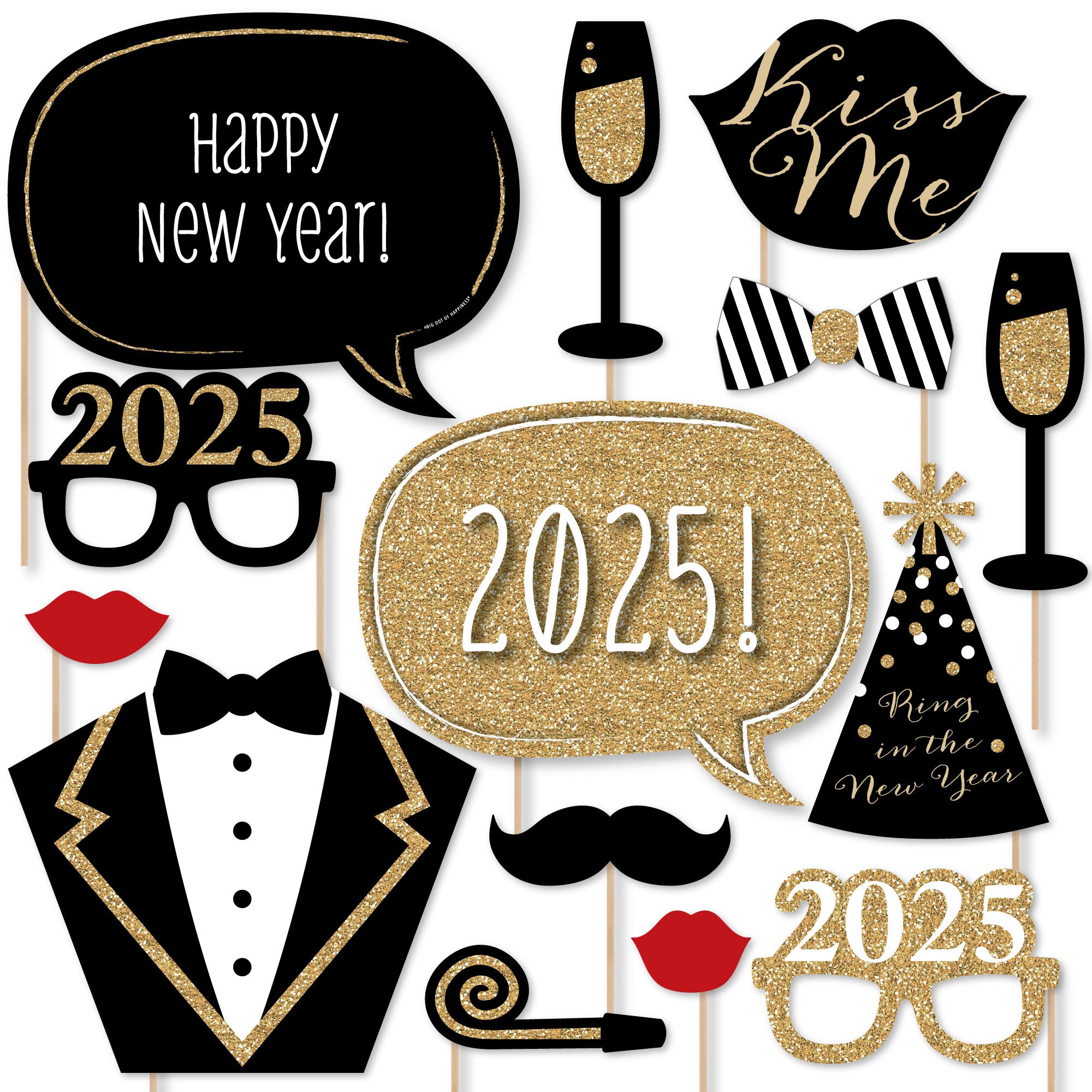 2025 New Year's Eve Party - Gold - Photo Booth Props Kit - 20 Count ...