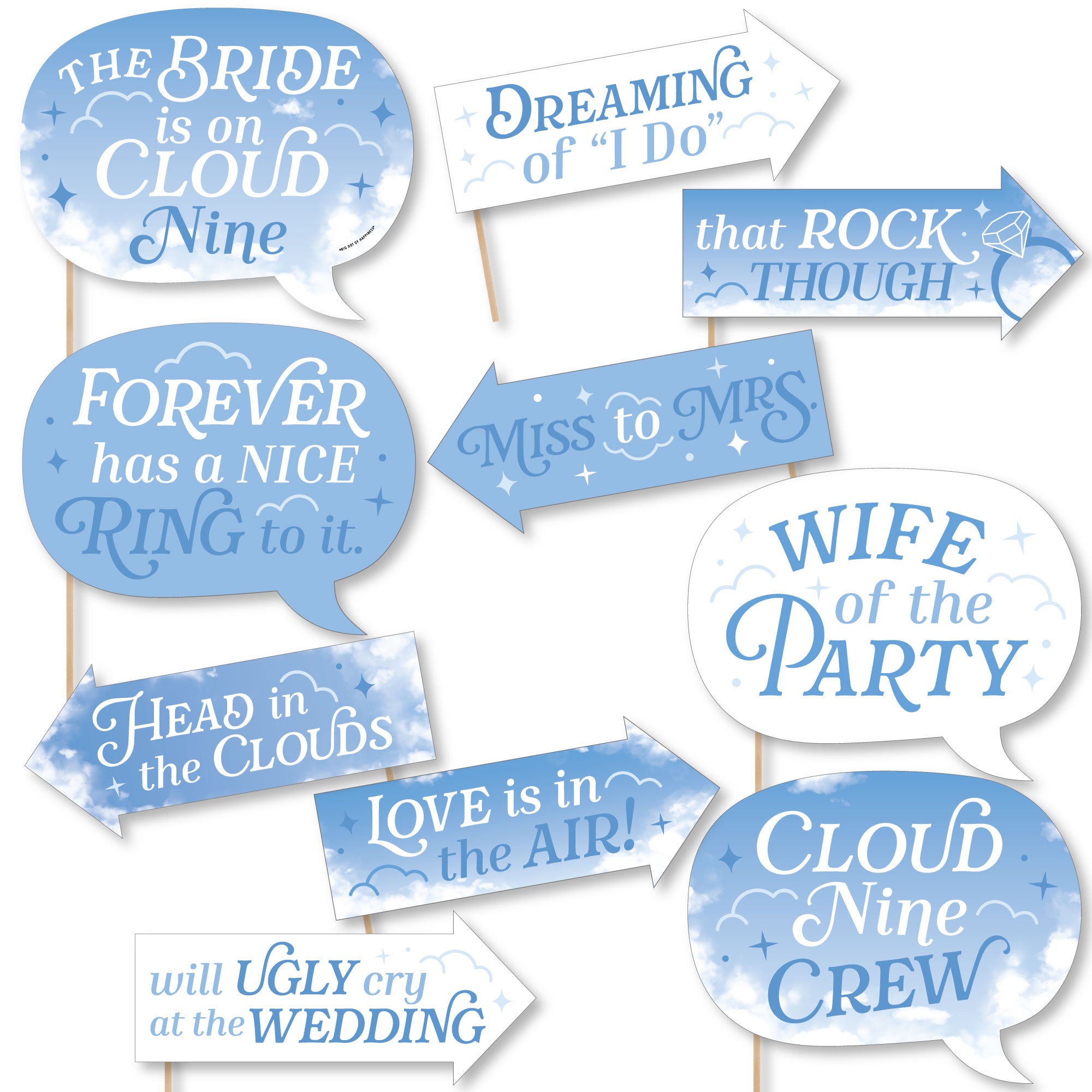 Funny On Cloud 9 - Bridal or Bachelorette Party Photo Booth Props Kit ...