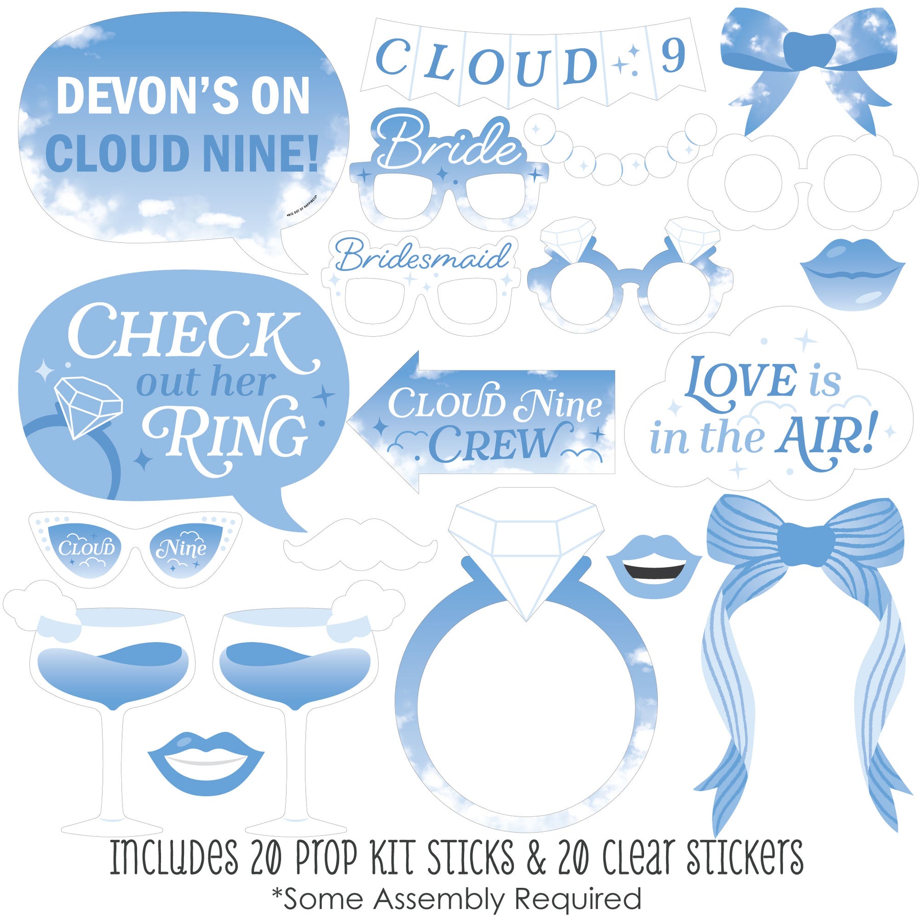 Custom On Cloud 9 - Photo Booth Props - Personalized Bridal or ...