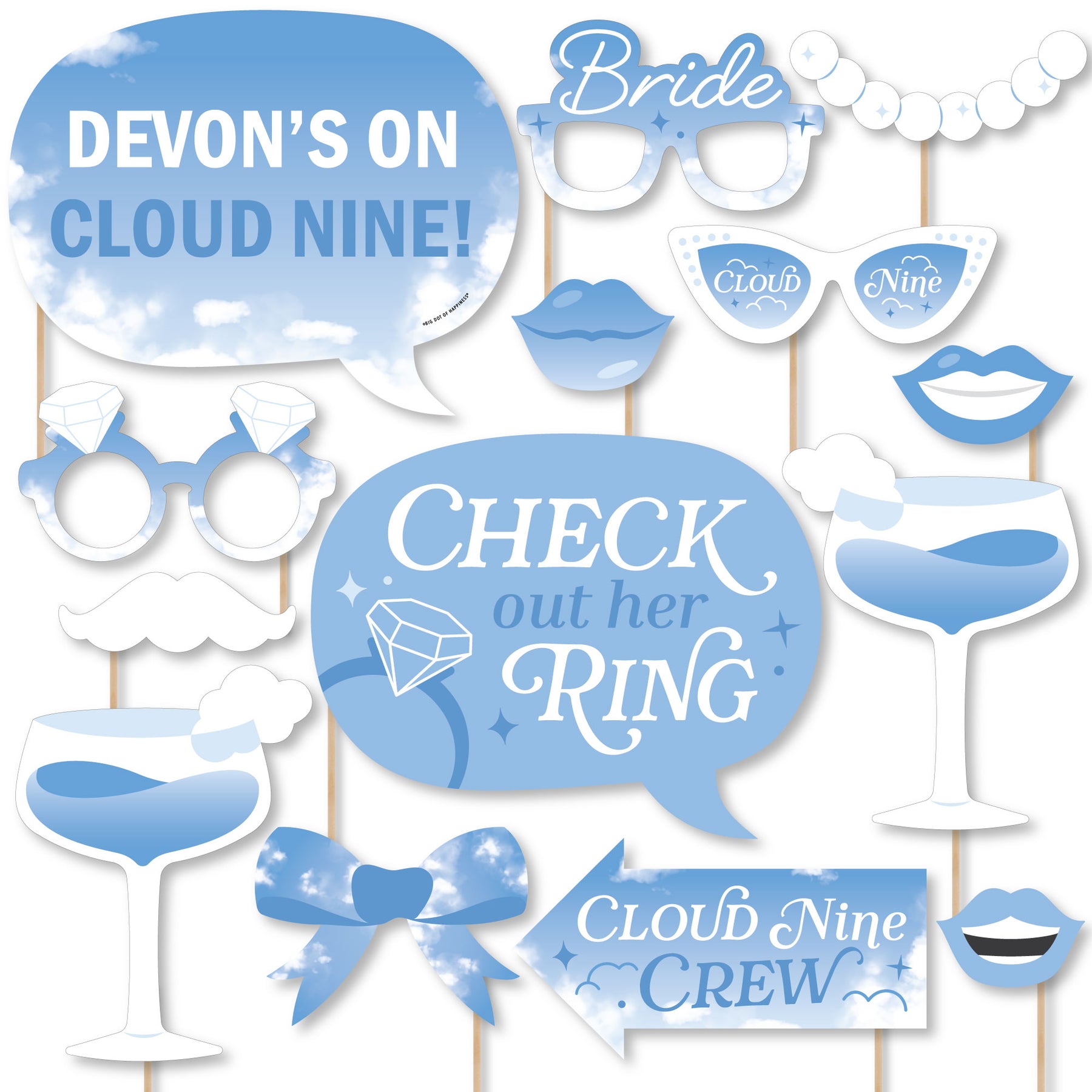Custom On Cloud 9 - Photo Booth Props - Personalized Bridal or ...