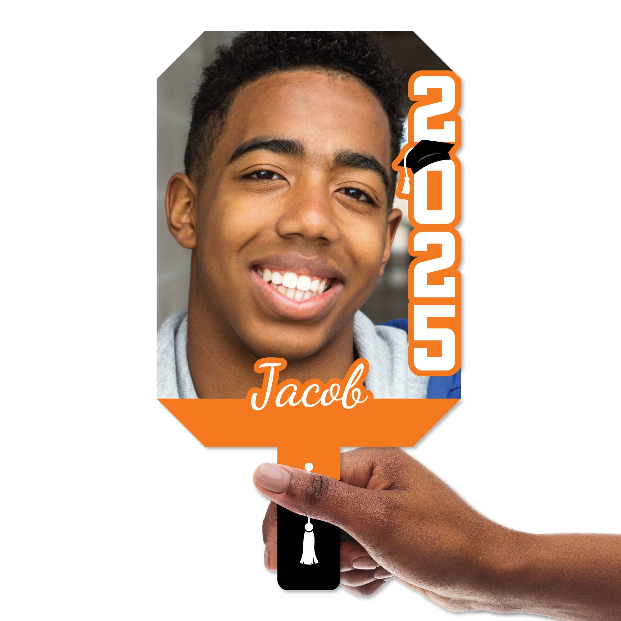 Custom Orange Grad Photo Paddles, Class of 2025 Face Fans with Handles ...