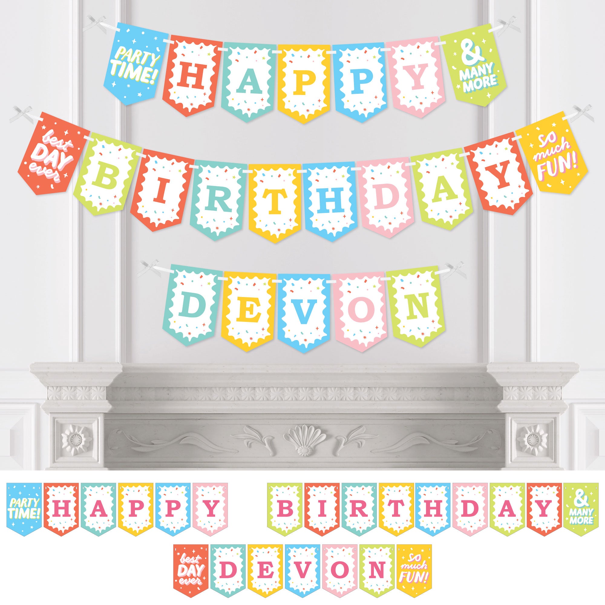 Personalized Party Time - Custom Happy Birthday Party Bunting Banner ...