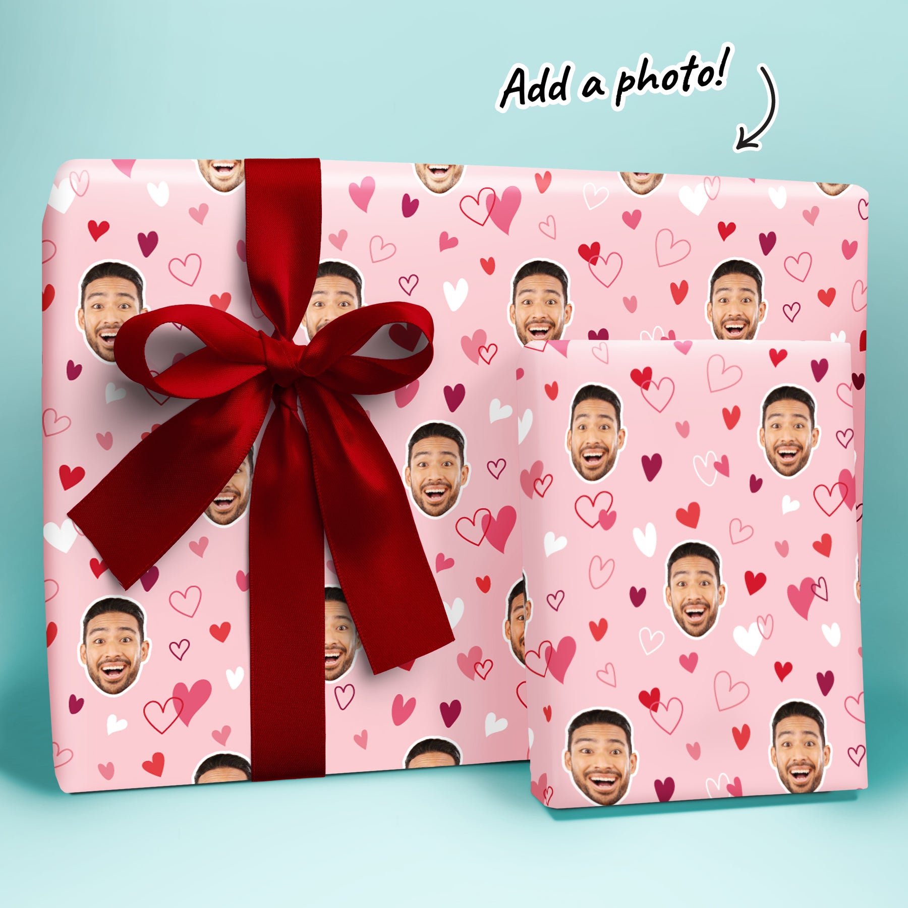 Pink and Red Hearts Personalized Photo Valentine's Day Wrapping Paper ...