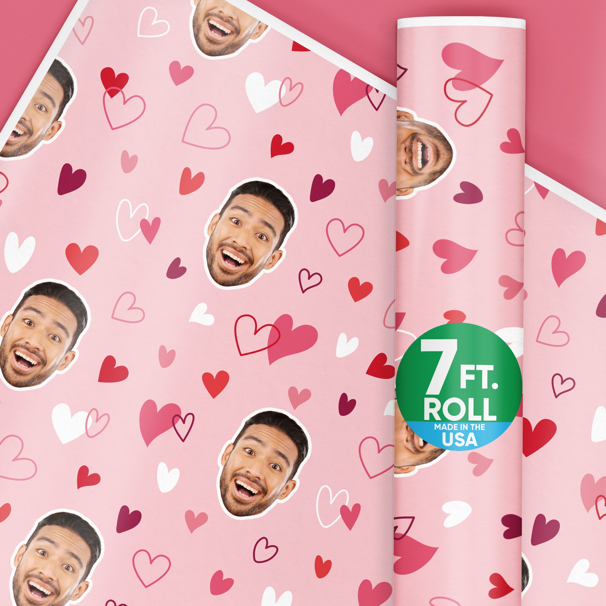 Pink and Red Hearts Personalized Photo Valentine's Day Wrapping Paper ...