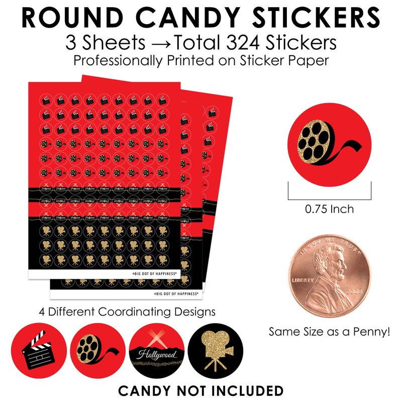 Red Carpet Hollywood - Movie Night Party Small Round Candy Stickers ...