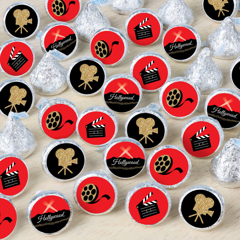 Red Carpet Hollywood - Movie Night Party Small Round Candy Stickers ...