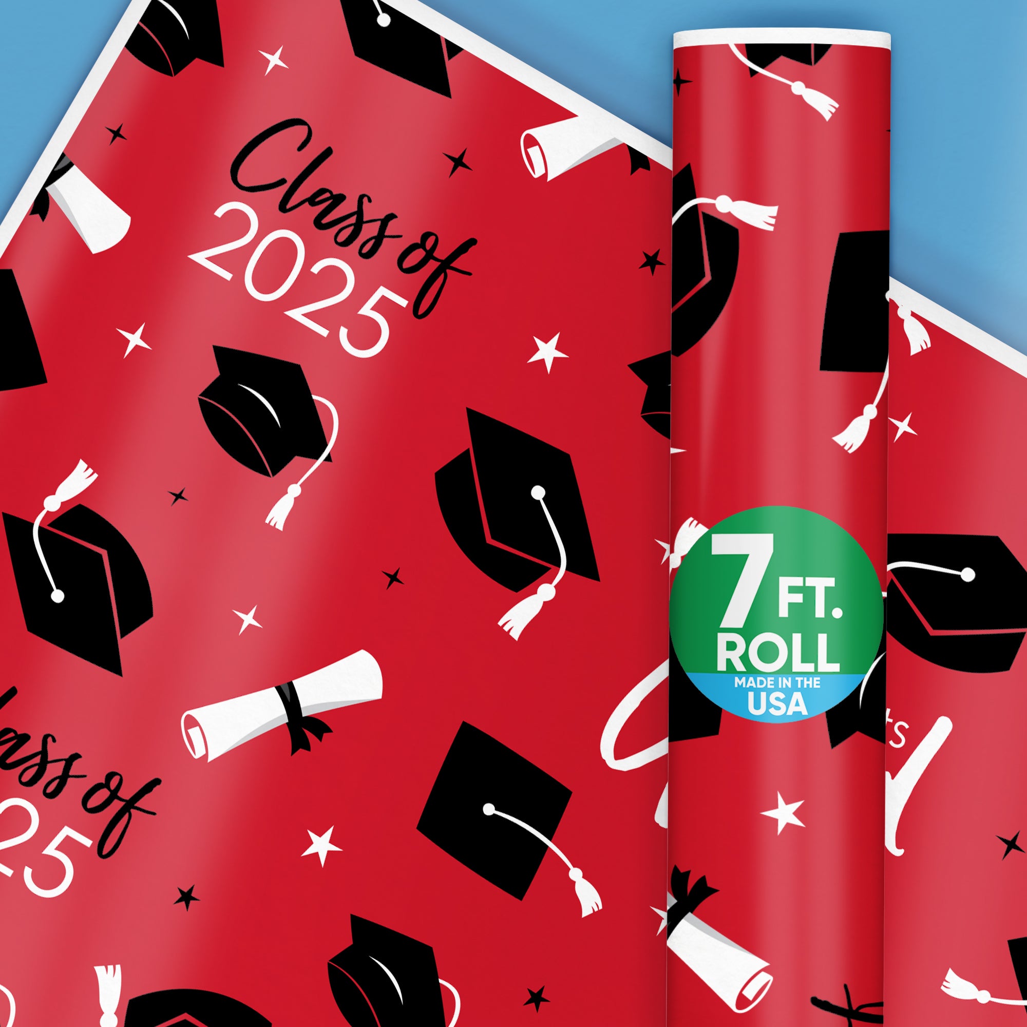 Red Graduation Wrapping Paper, Class of 2025 Congrats Grad Party Gift ...