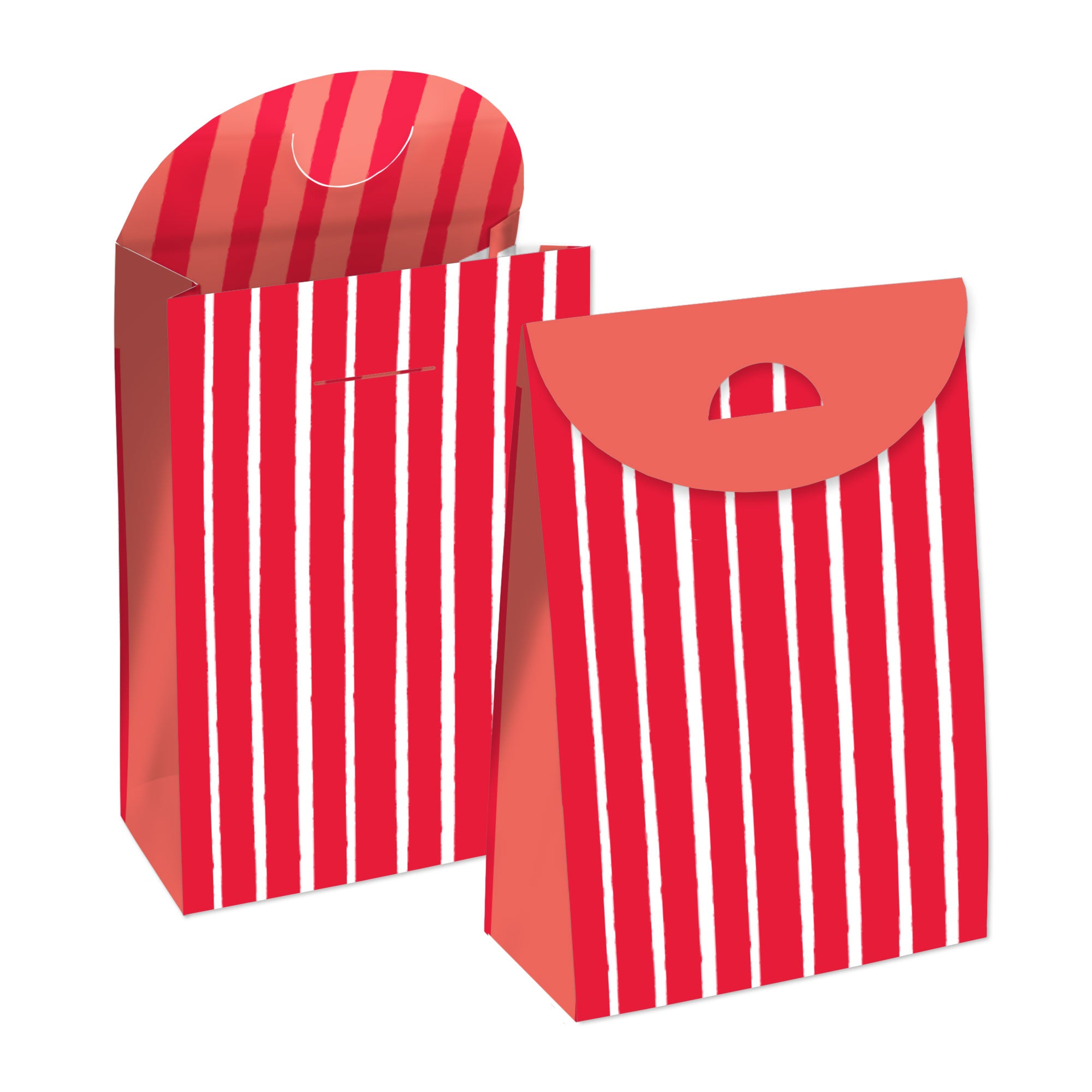 Red Stripes - Simple Gift Favor Bags - Party Goodie Boxes - Set of 12 ...