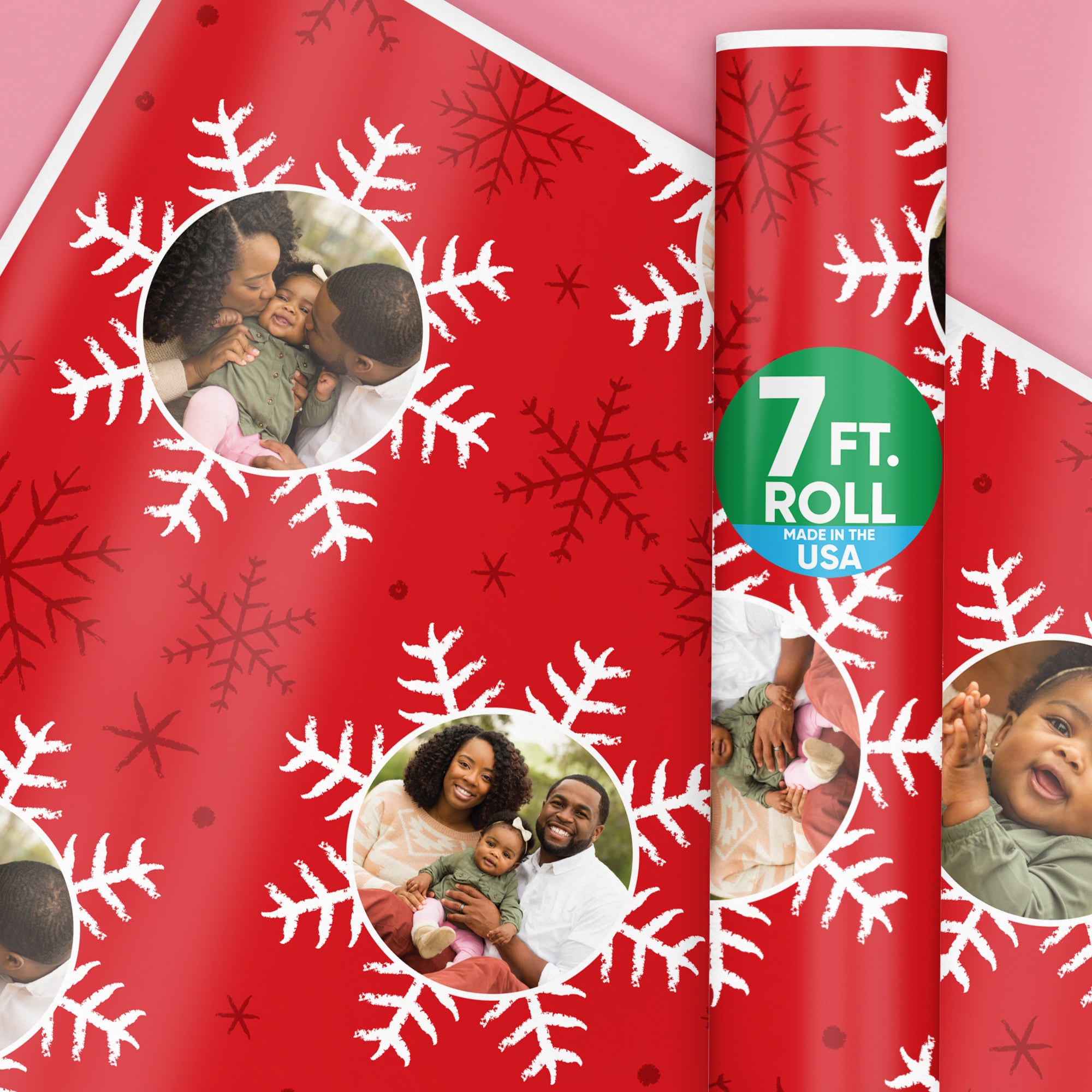 Red and White Snowflakes Personalized Photo Christmas Wrapping Paper ...