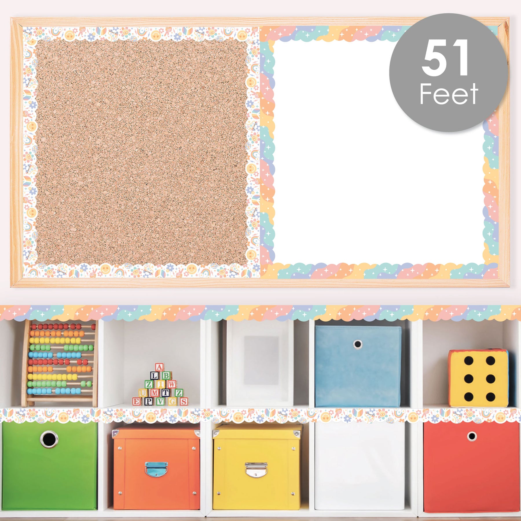 Retro Pastel - Scalloped Classroom Decor - Bulletin Board Borders - 51 ...