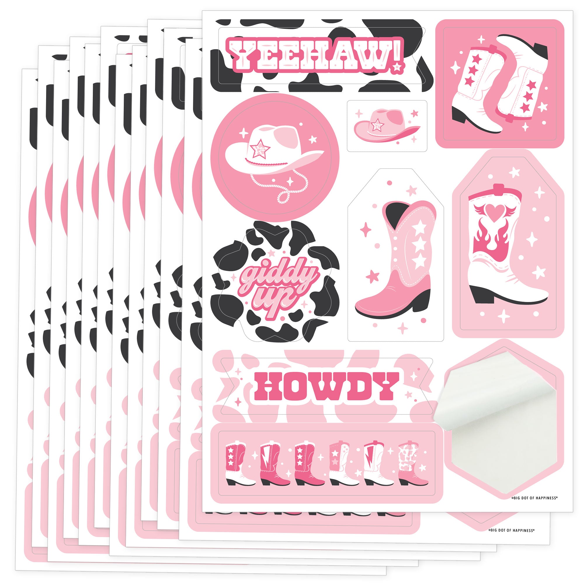 Rodeo Cowgirl - Pink Western Party Favor Sticker Set - 12 Sheets - 120 ...