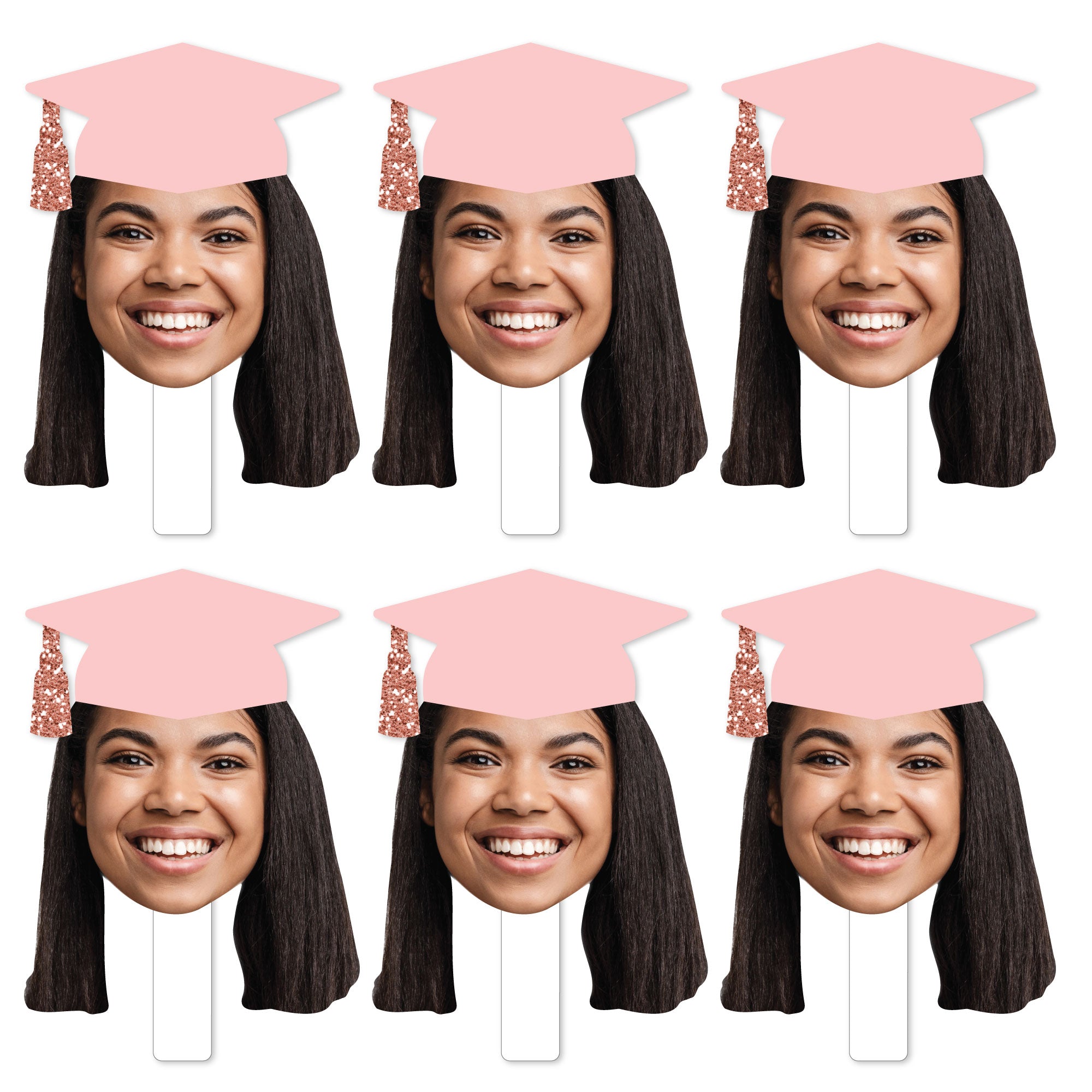 Personalized Rose Gold Grad Cap Fun Face Cutout Paddles, Custom ...