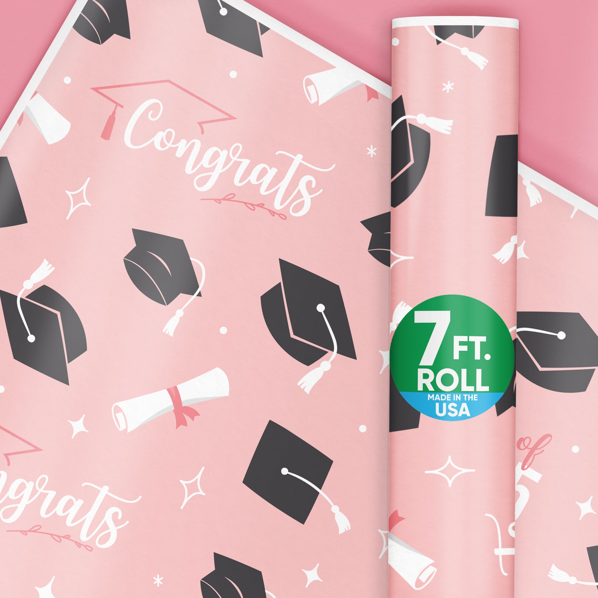 Rose Gold Graduation Wrapping Paper, Class of 2025 Congrats Pink Grad ...