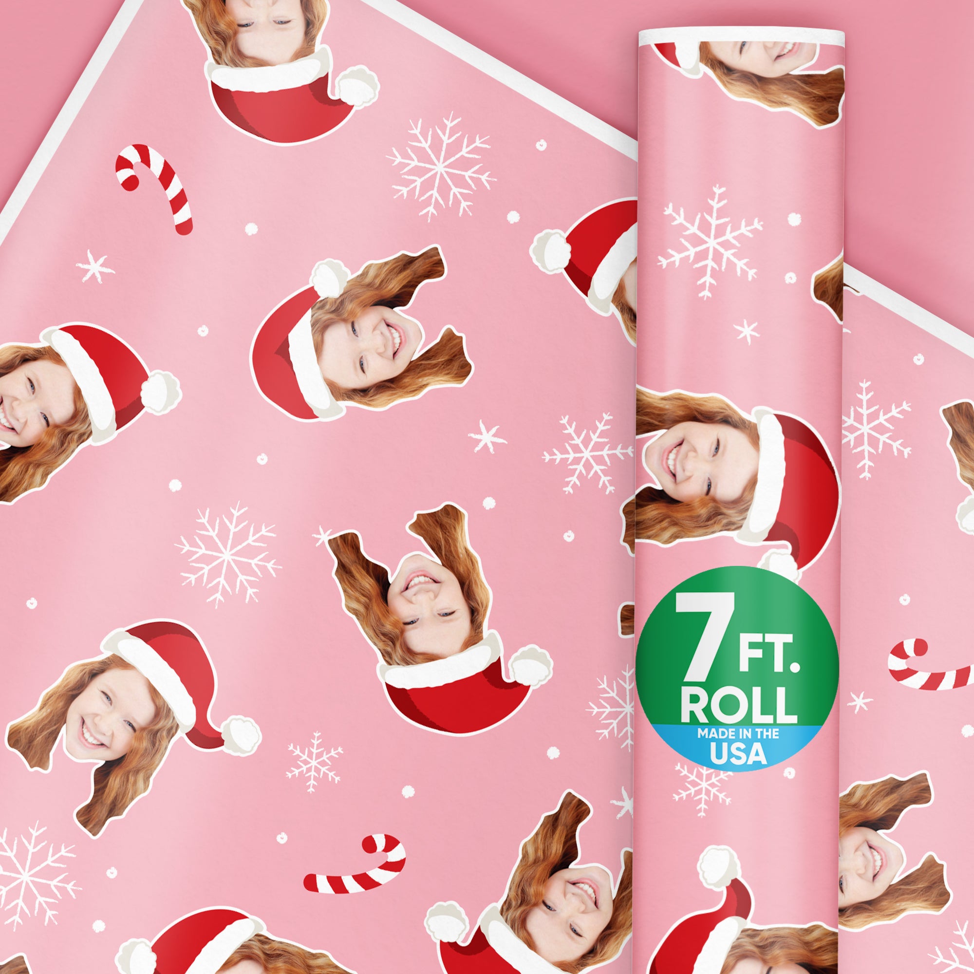 Custom Face Wrapping Paper – Pink Santa | Personalized Gifts ...