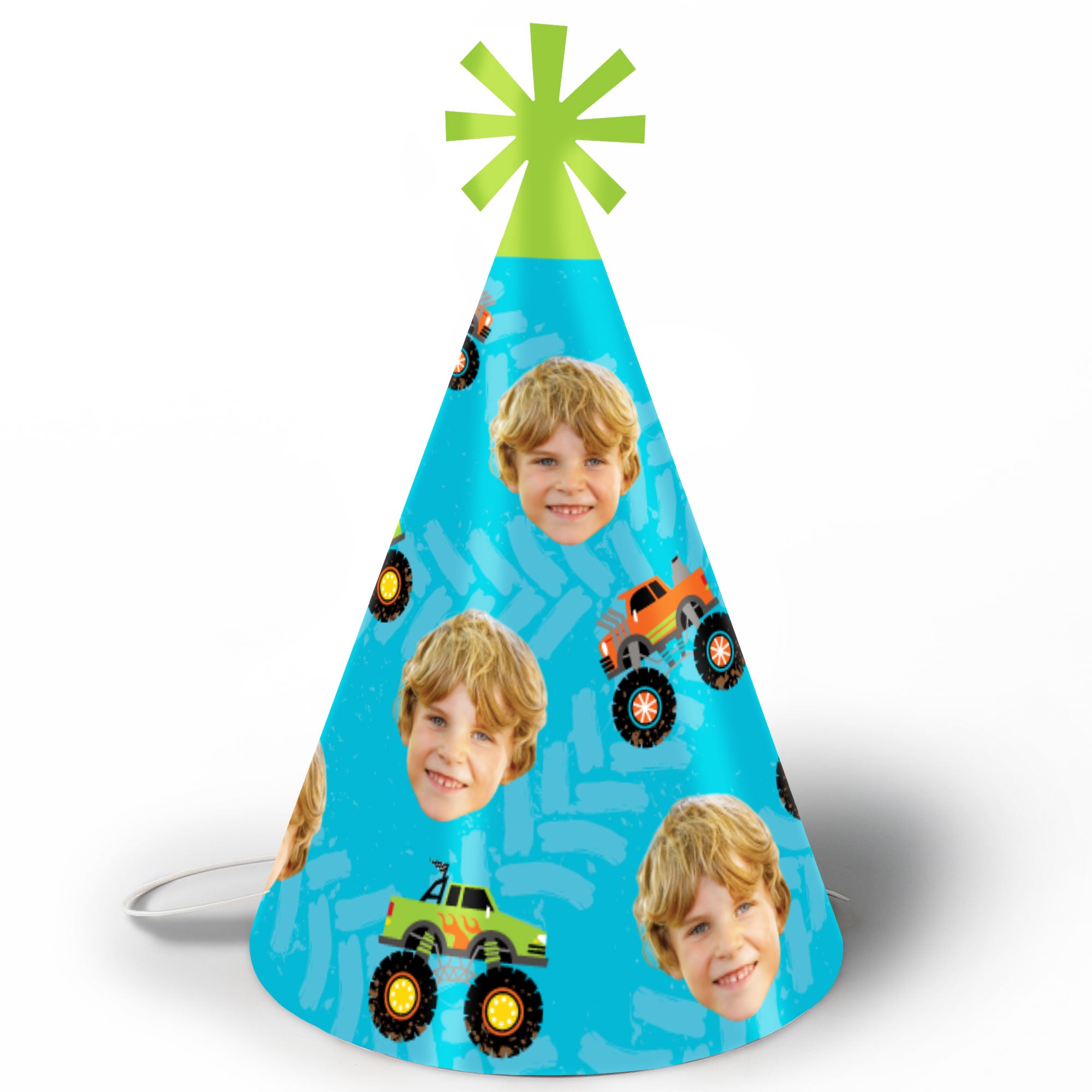 Custom Monster Truck Birthday Party Hats with Face Cutout, Smash and ...