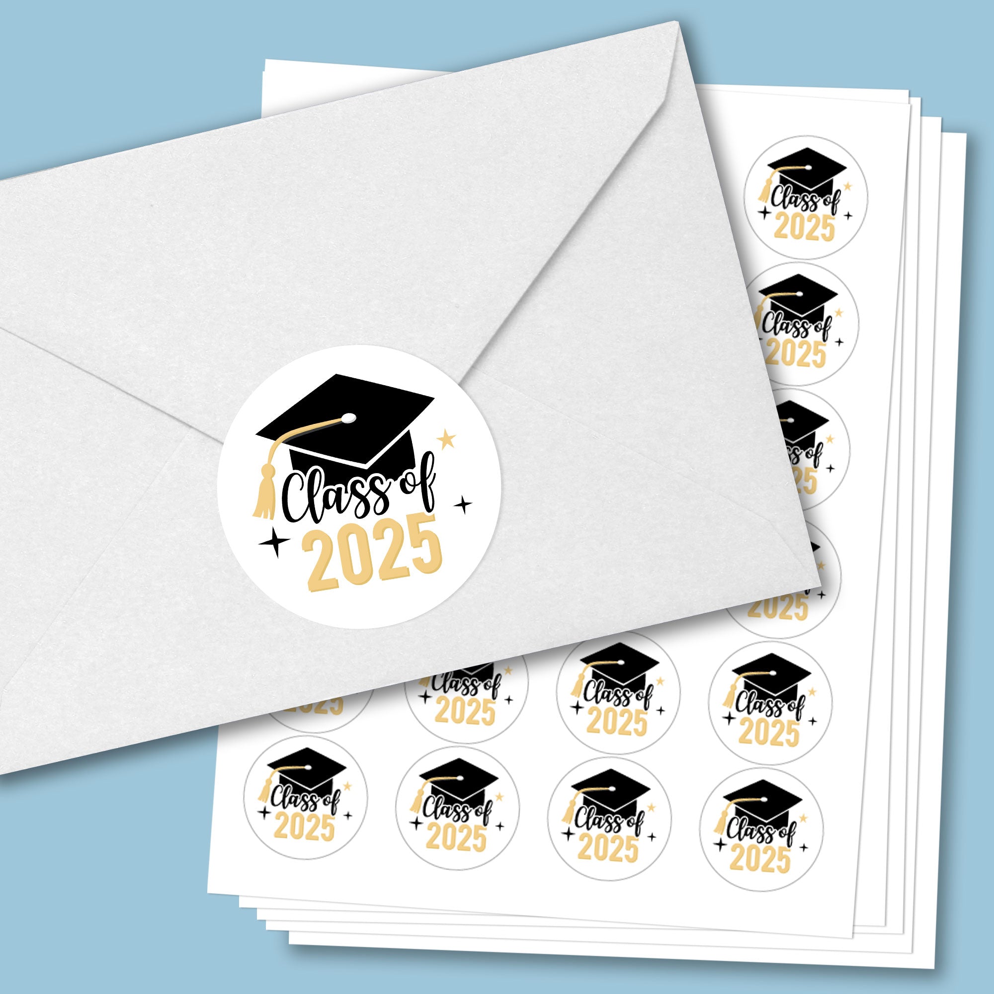 Class of 2025 Black & Gold Graduation Envelope Seal Stickers – Set of ...