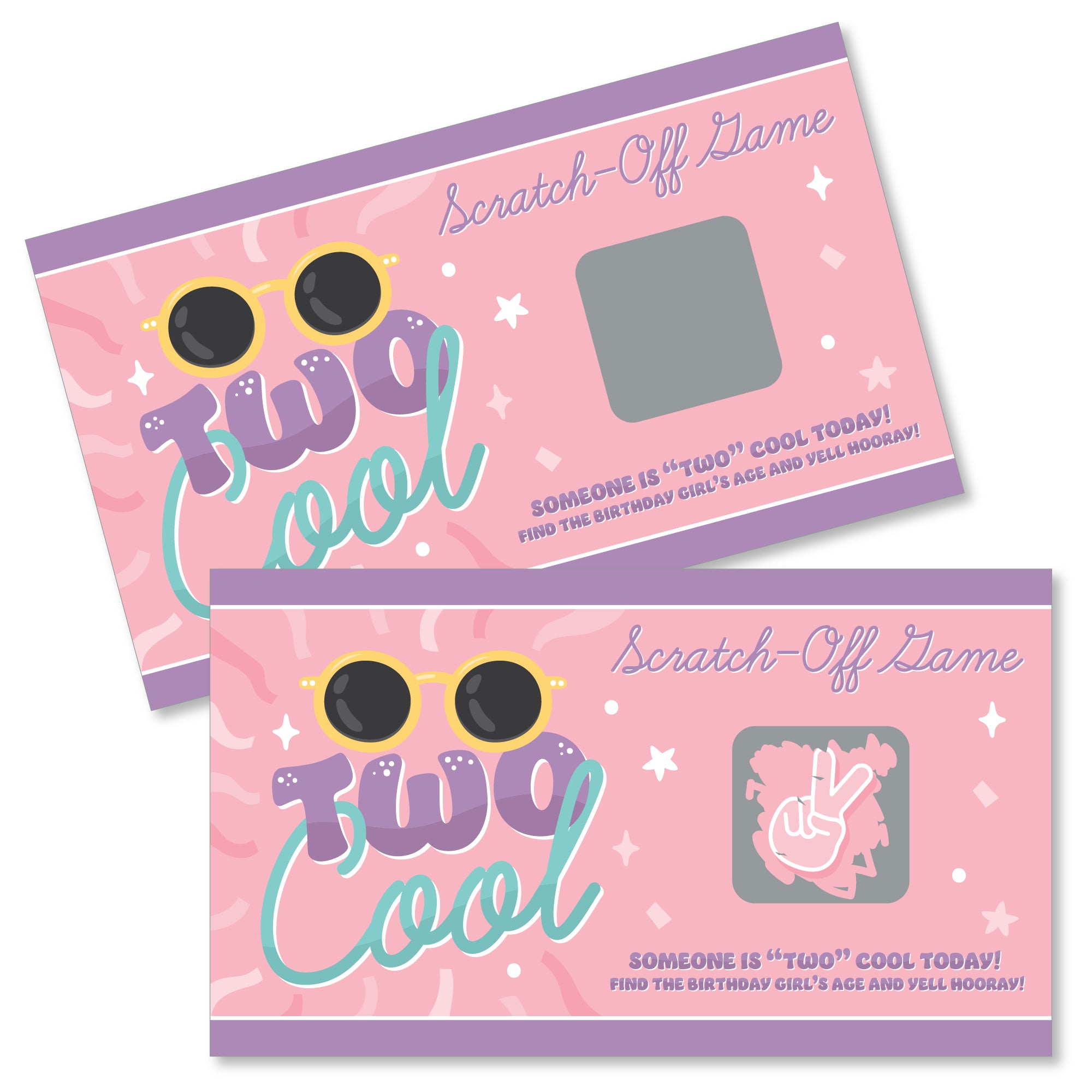 Two Cool - Girl - Pastel 2nd Birthday Party Game Scratch Off Cards - 22 ...