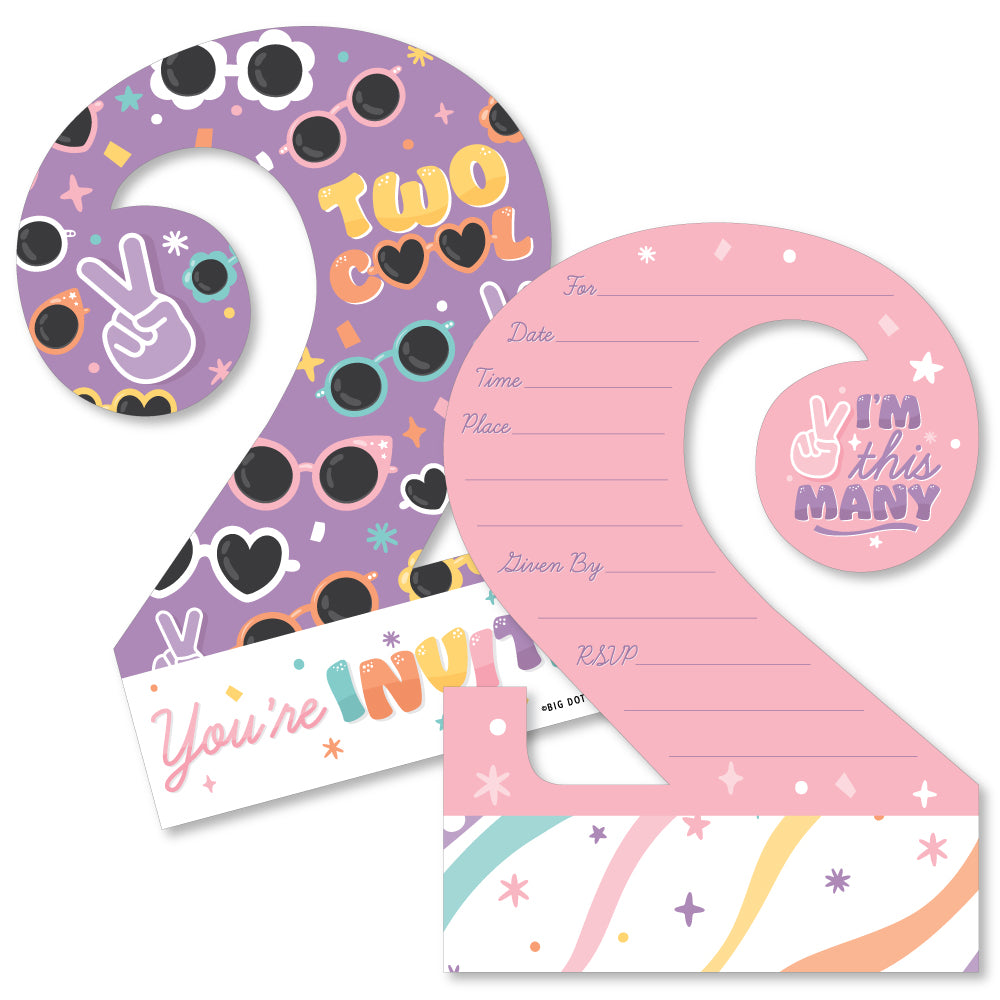 Two Cool - Girl - Shaped Fill-In Invitations - Pastel 2nd Birthday ...