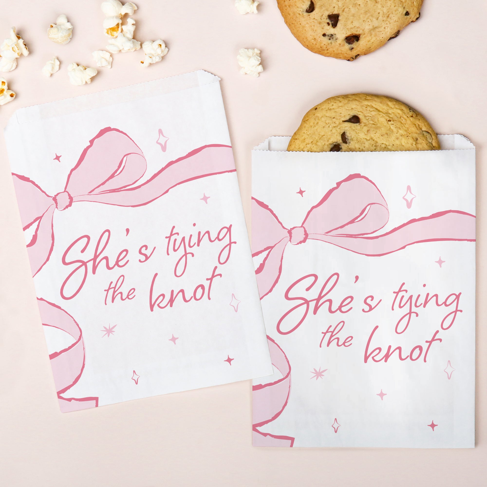 Tying the Knot Paper Treat Bags, Pink Bow Bridal or Bachelorette Party ...