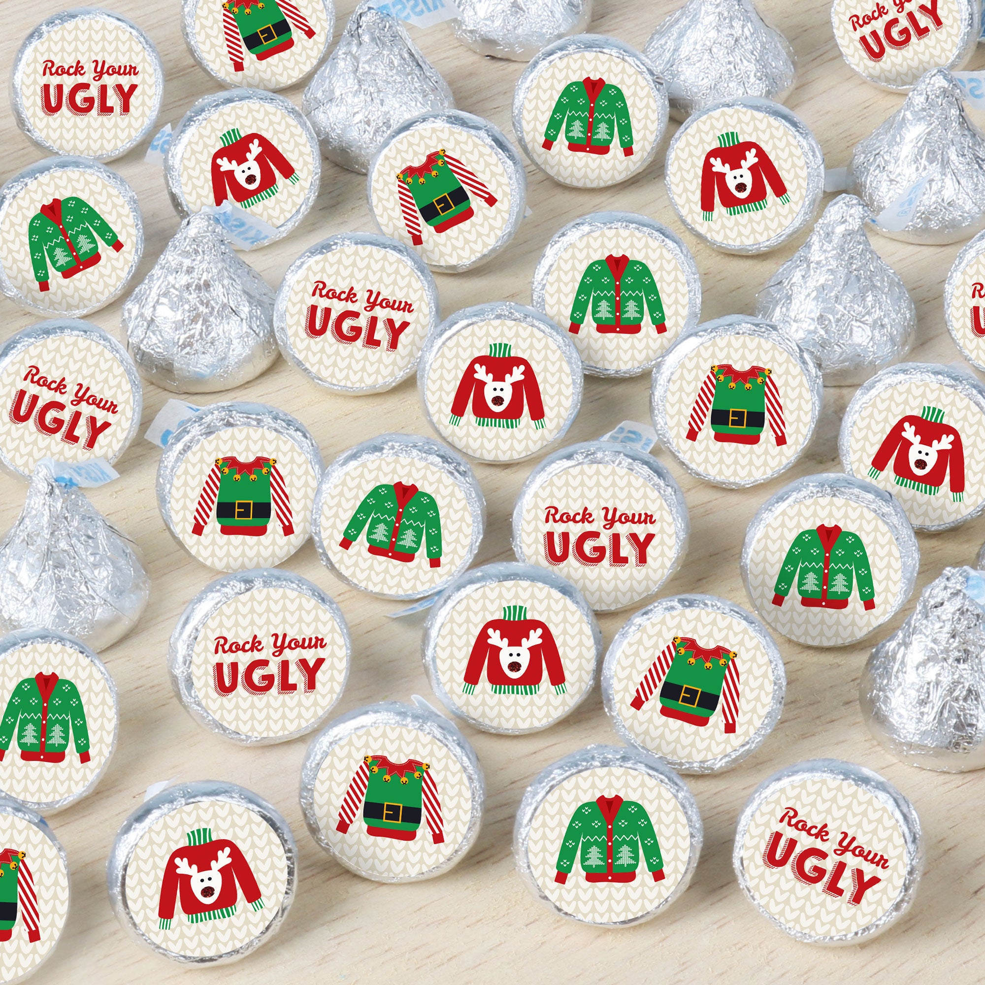 Ugly Sweater - Holiday and Christmas Party Small Round Candy Stickers - Party Favor Labels - 324 ...