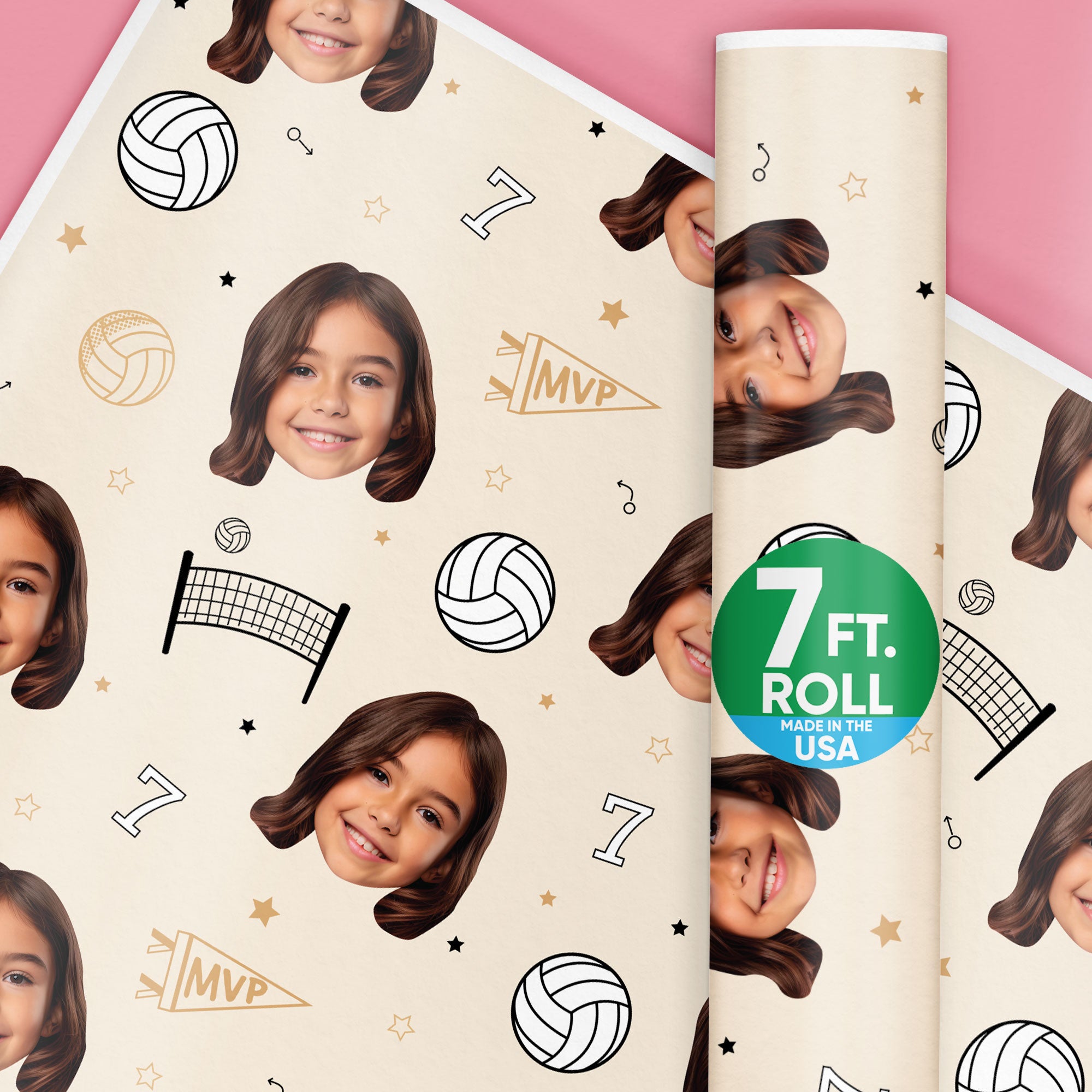 Custom Face Volleyball Wrapping Paper | Personalized Gift Wrap ...
