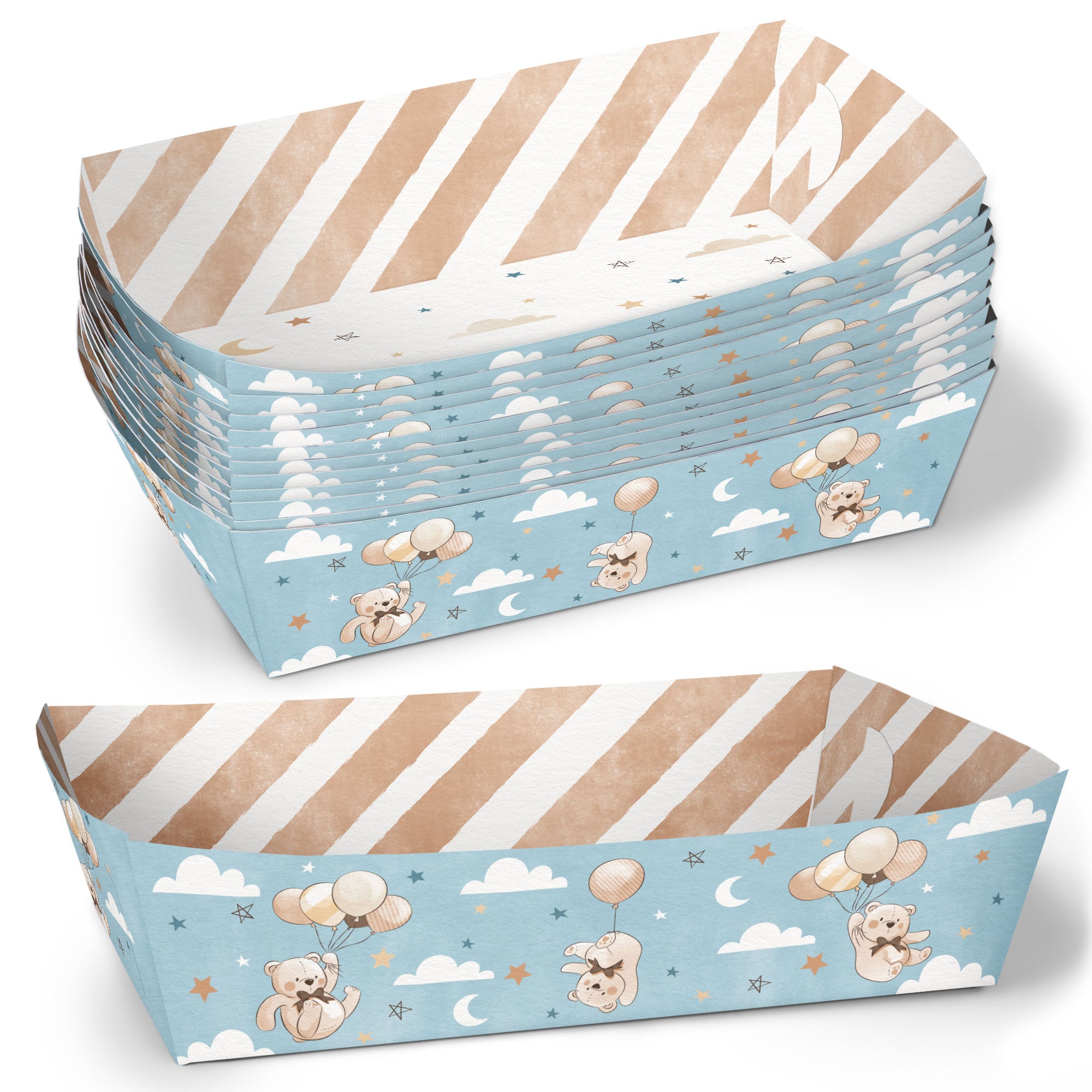 Teddy Bear Party Paper Food Trays – 12 Ct Disposable Snack Boats ...