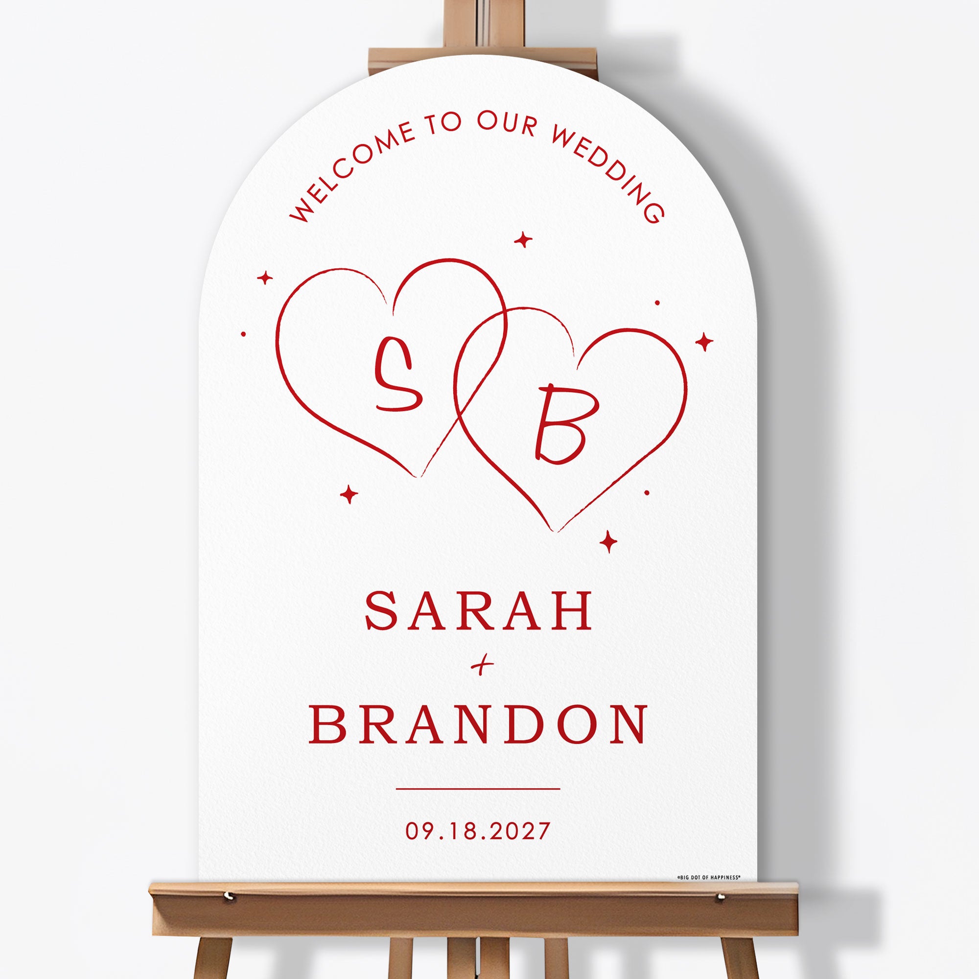 Personalized Text Cherry Red Wedding Hearts Welcome Sign ...