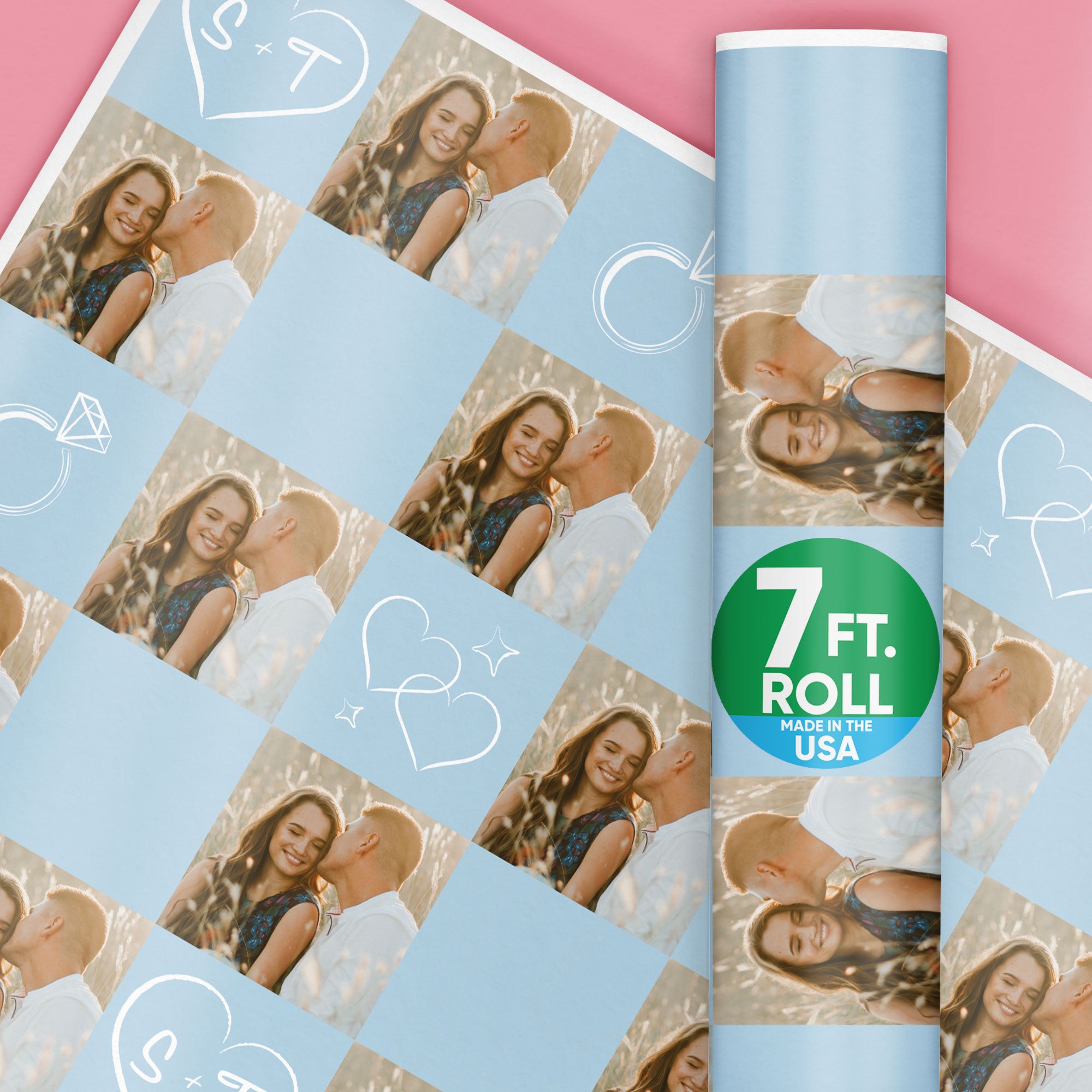 Personalized Photo Wrapping Paper Dusty Blue Wedding Rings ...