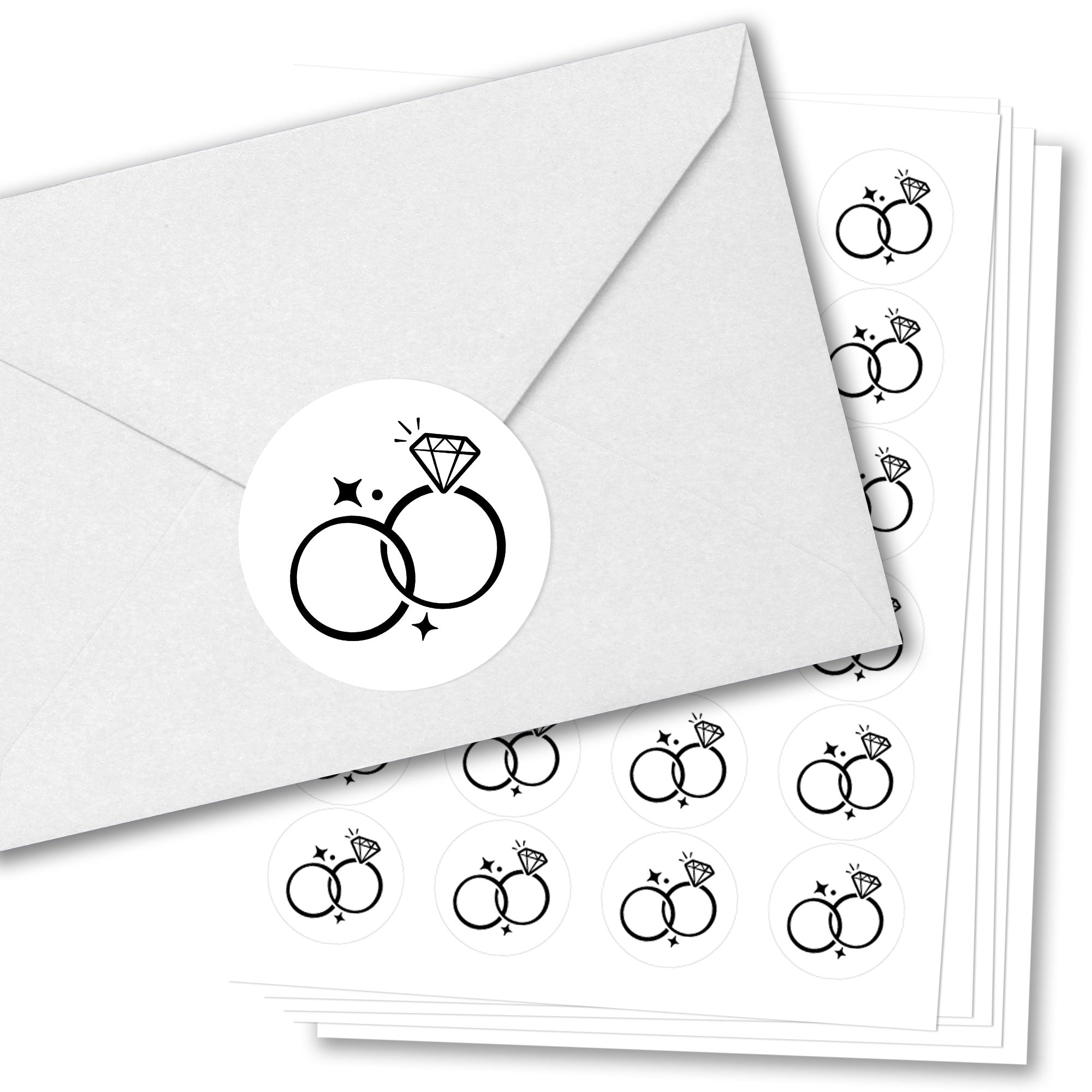 Black & White Wedding Rings Envelope Seal Stickers – Set of 120 ...