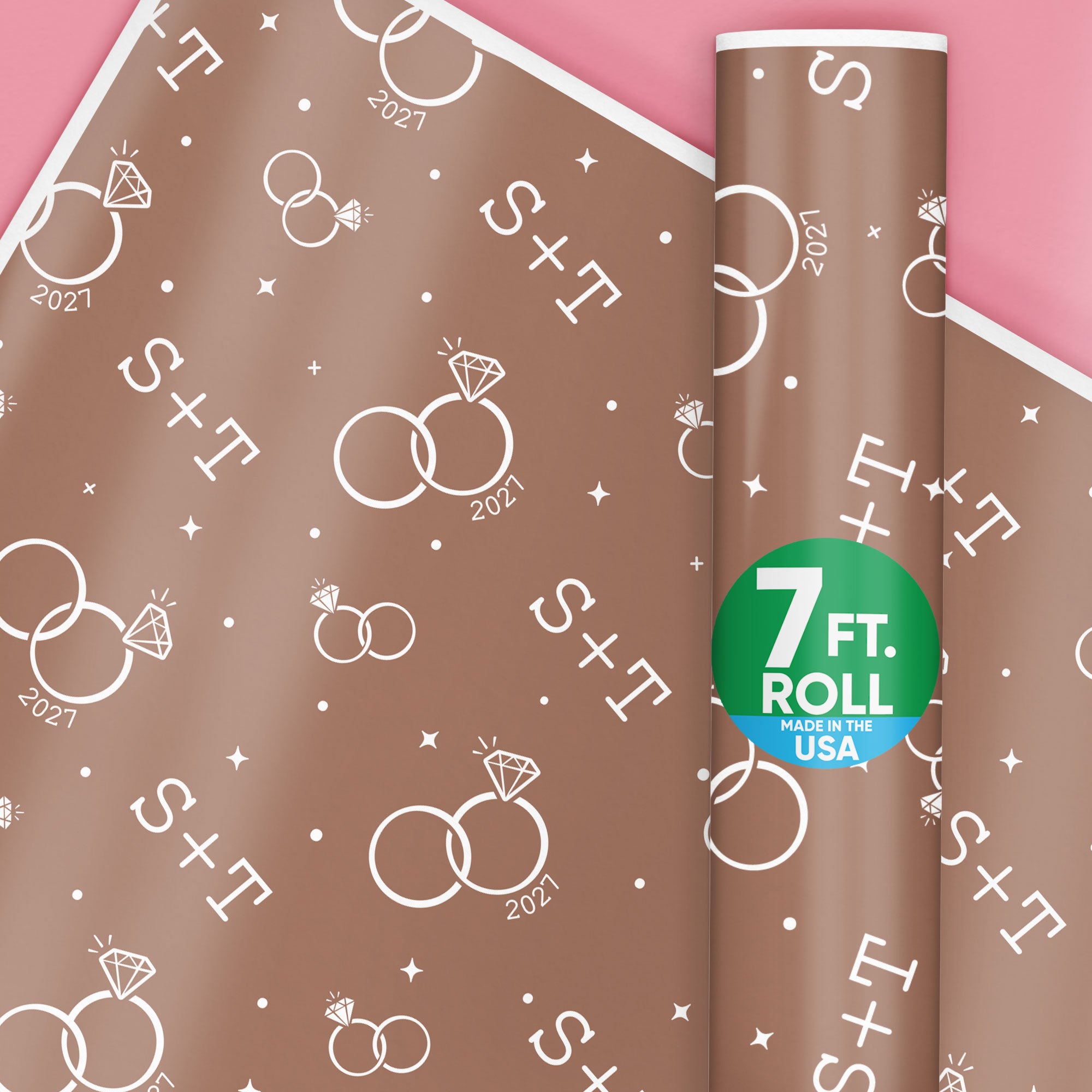 Personalized Text Wrapping Paper Mocha Brown Wedding Rings ...