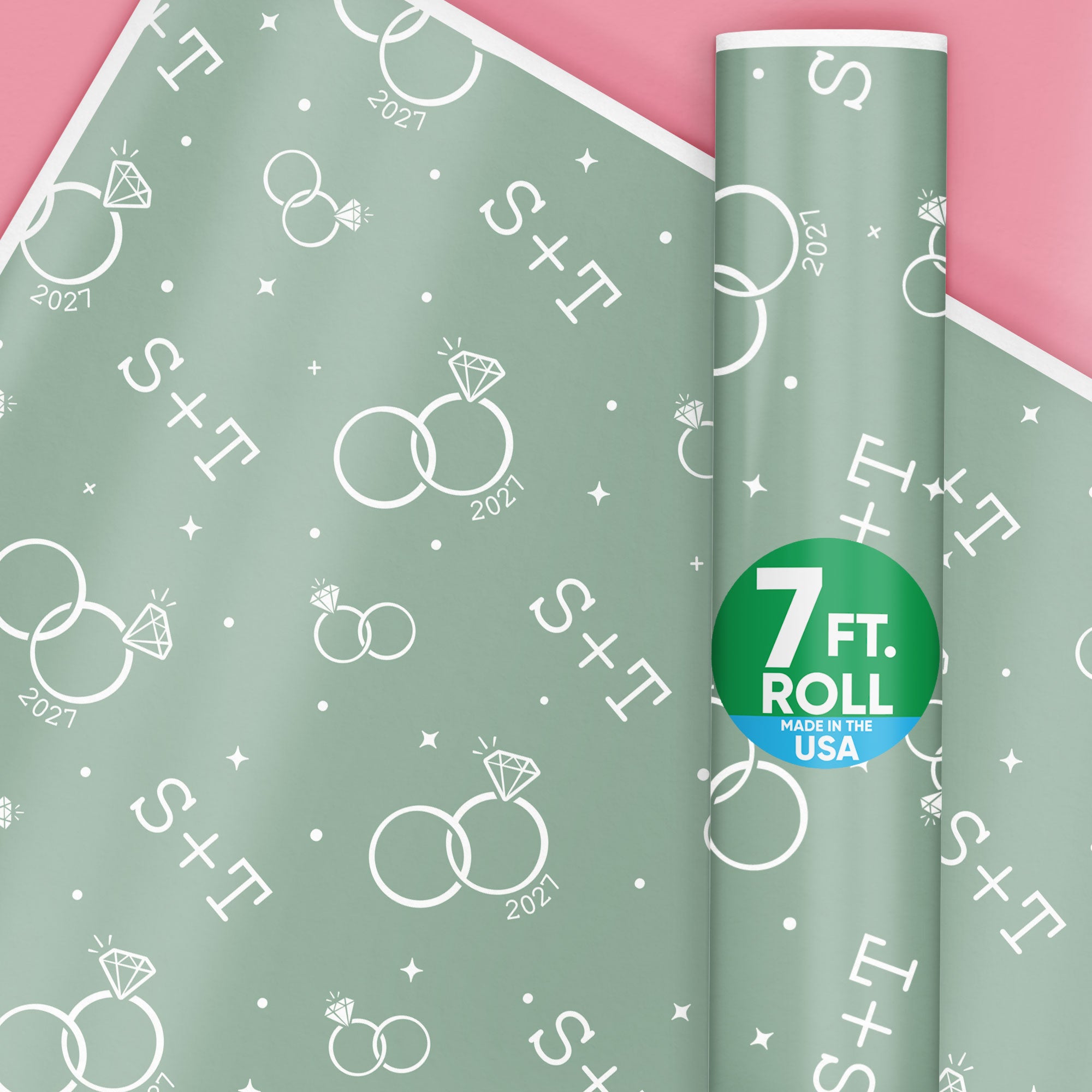 Personalized Text Wrapping Paper Sage Green Wedding Rings ...