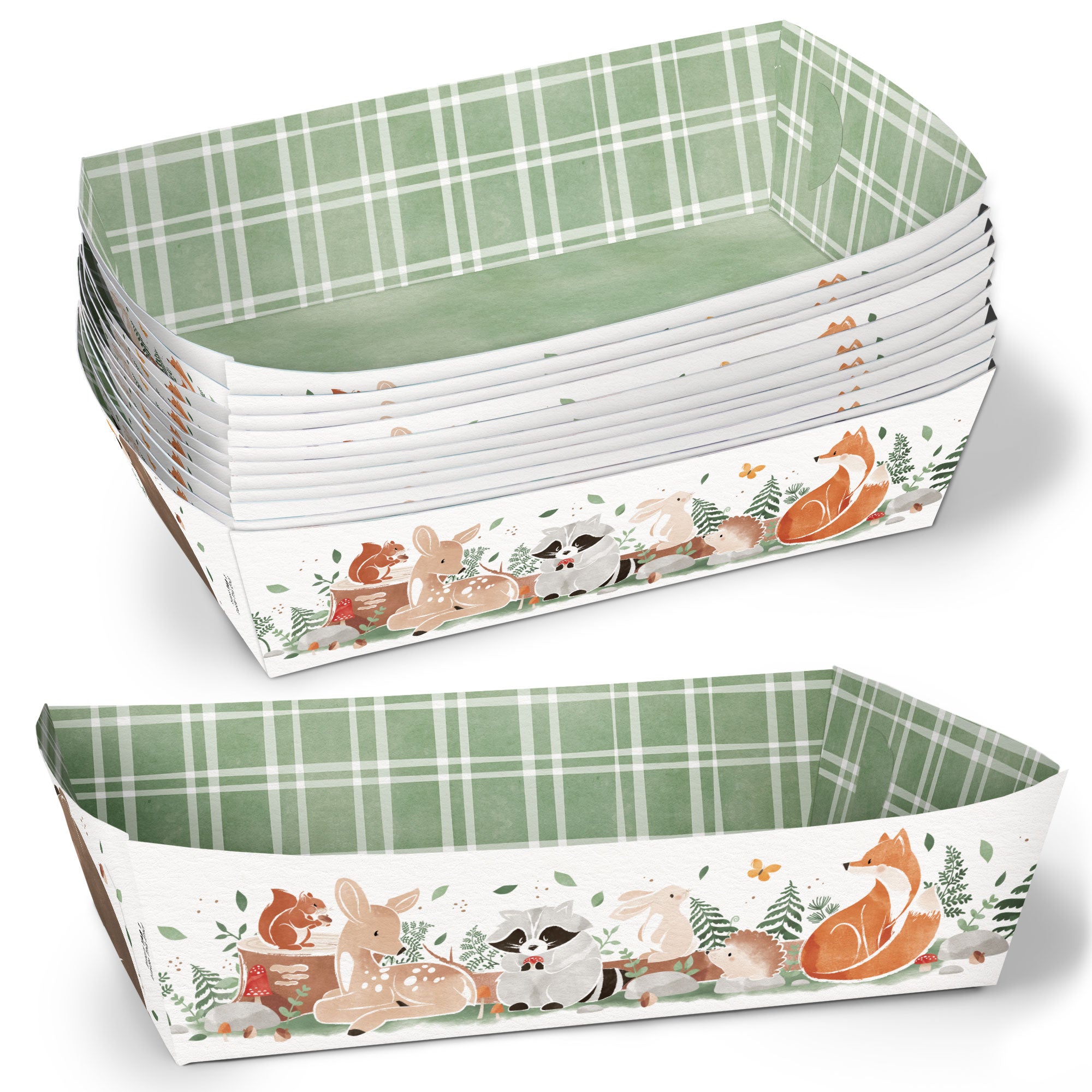 Woodland Animals Party Paper Food Trays – 12 Ct Disposable Snack Boats ...